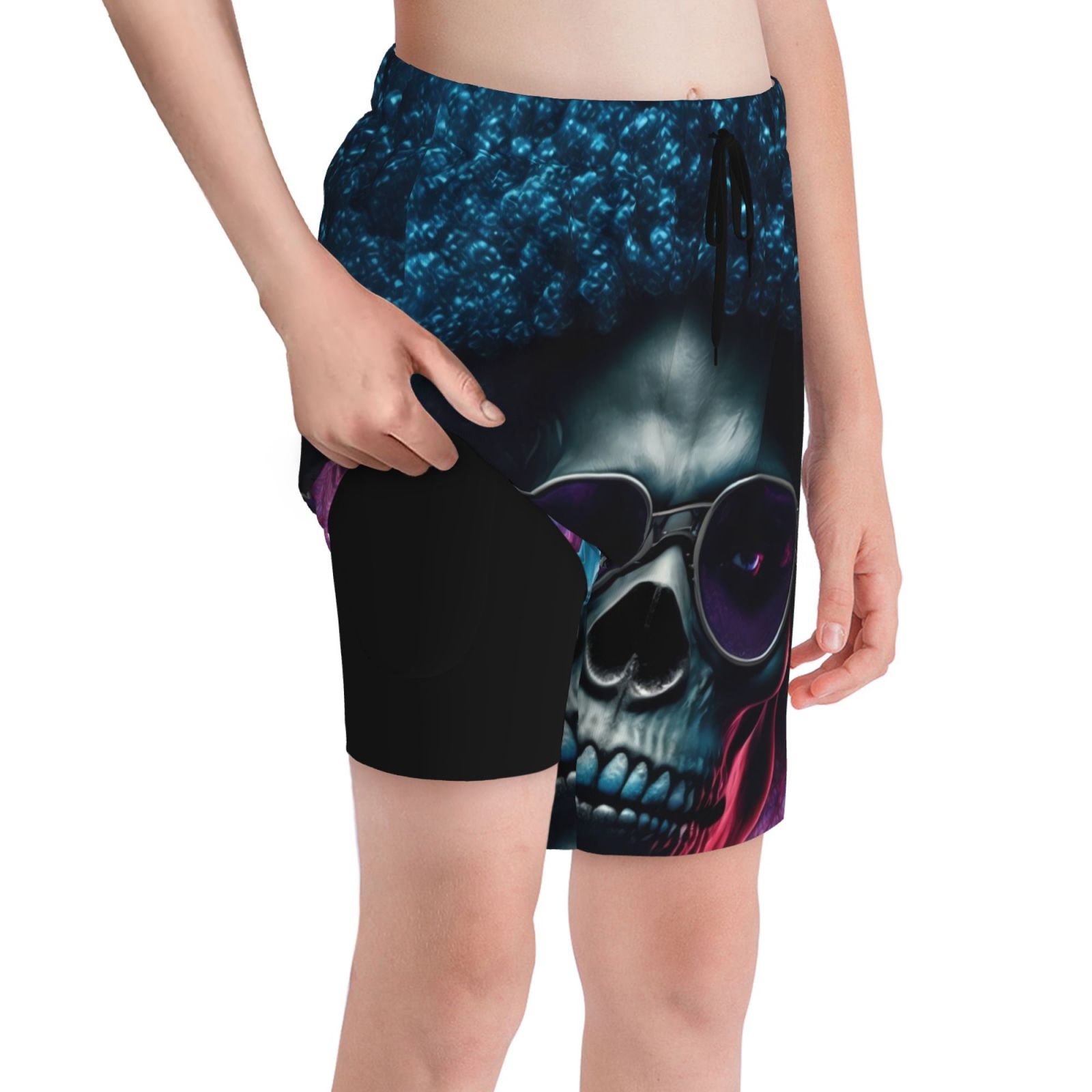 Cauagu Punk Style Blue Haired Skull Print Swim Trunks for Men,Youth ...