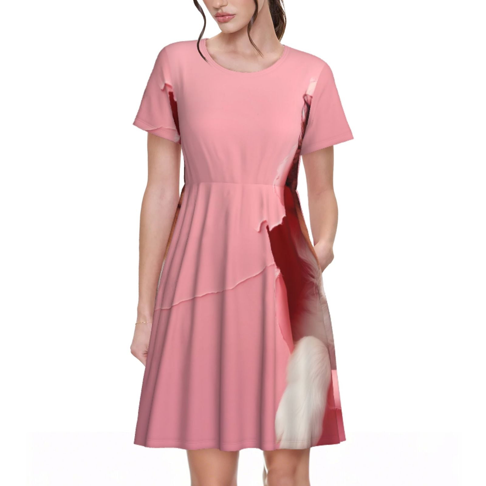 Cauagu Puppy Peeking Through Pink Print Summer Dresses for Women 2025 ...
