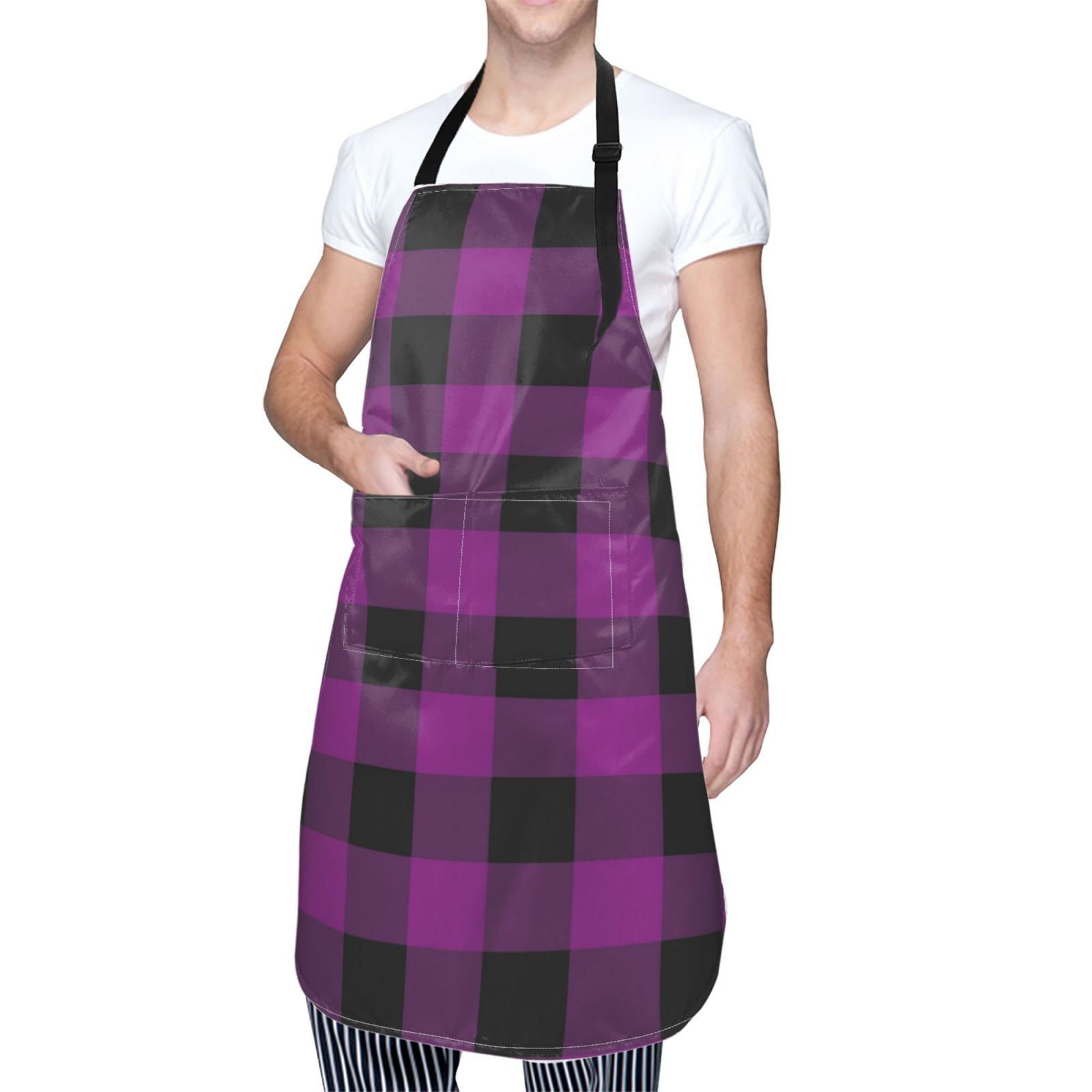 Cauagu Purple Black Plaid Aprons with Pockets,Waterproof Apron for ...