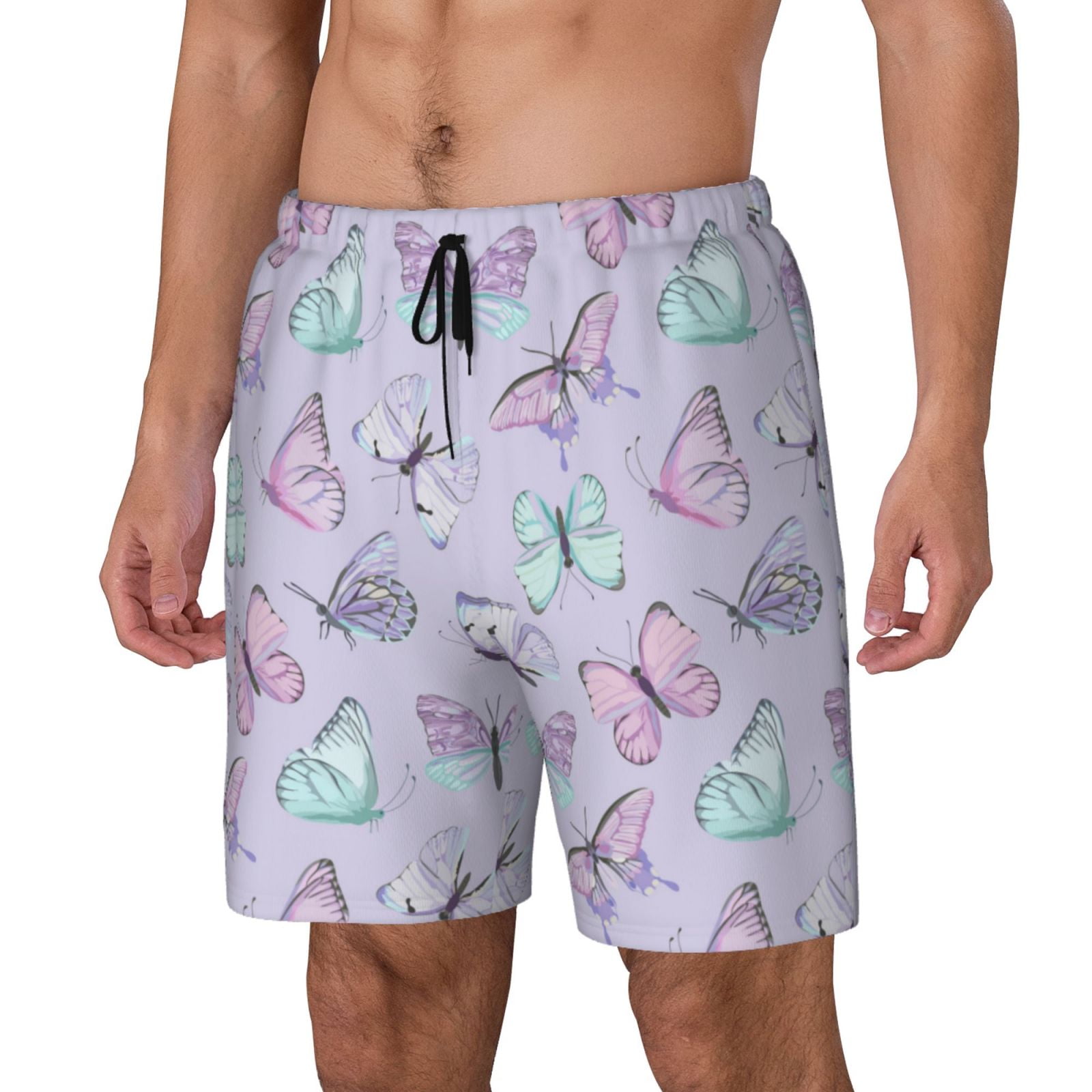 Cauagu Purple Butterfly Print Mens Swim Trunks Quick Dry Board Shorts ...