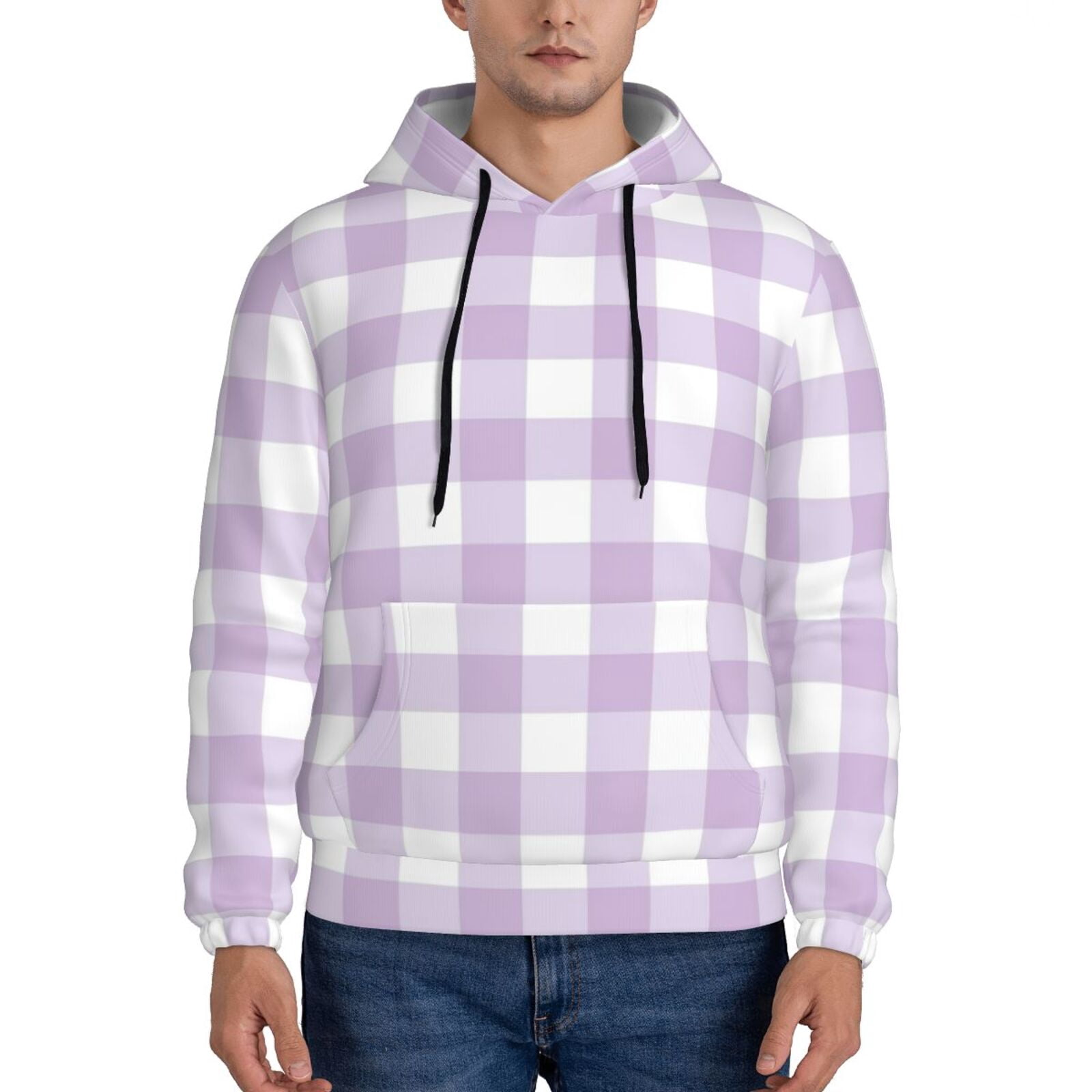 Cauagu Purple Checkboard for Men's Pullover Hooded Sweatshirt Athletic ...