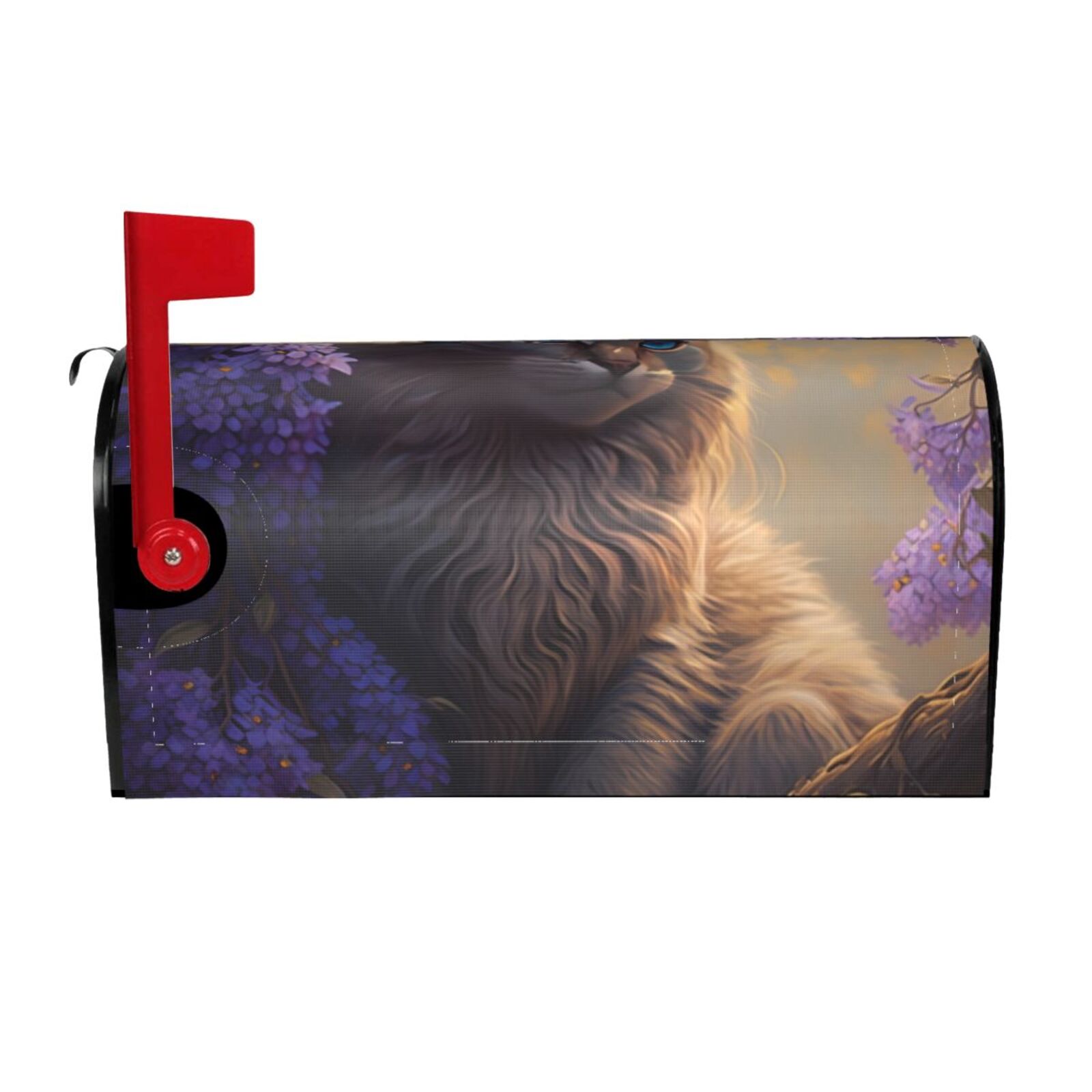 Cauagu Purple Flower Lazy Cat Pattern Magnetic Mailbox Covers, Mailbox ...