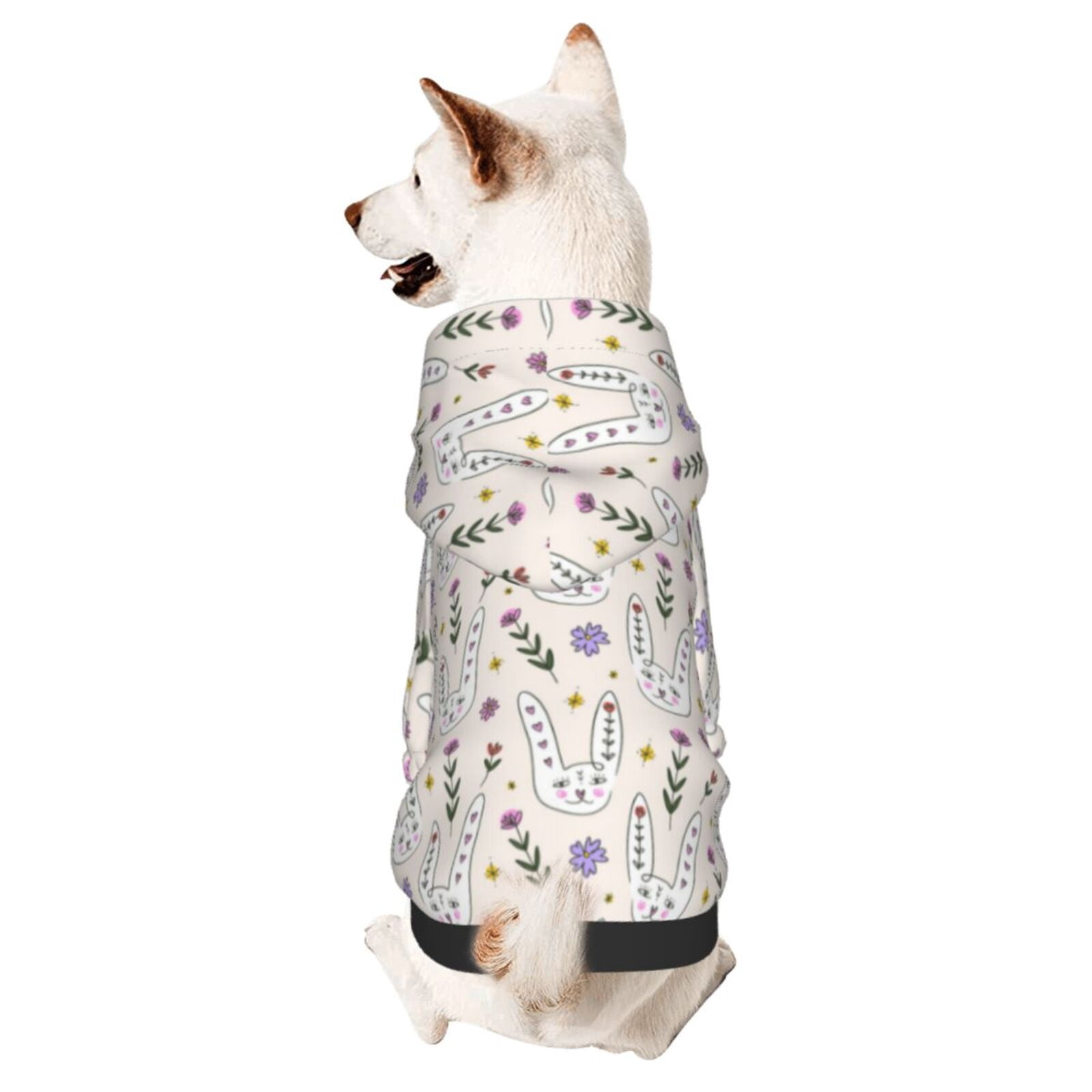 Cauagu Purple Flower Rabbit Pattern Winter Pet Hoodie Sweatshirts- Dog ...