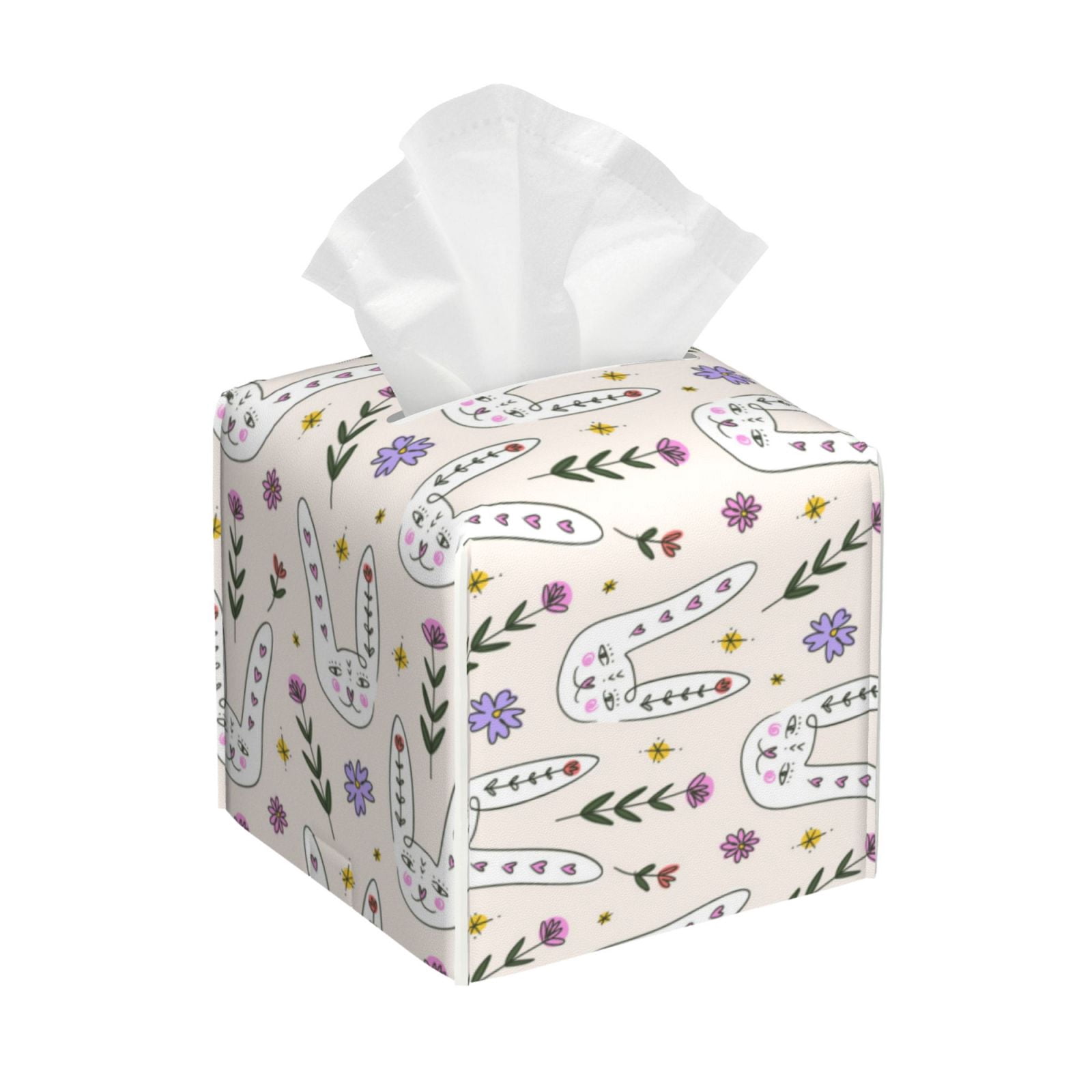 Cauagu Purple Flower Rabbit Print Tissue Box Cover,Leather Square ...