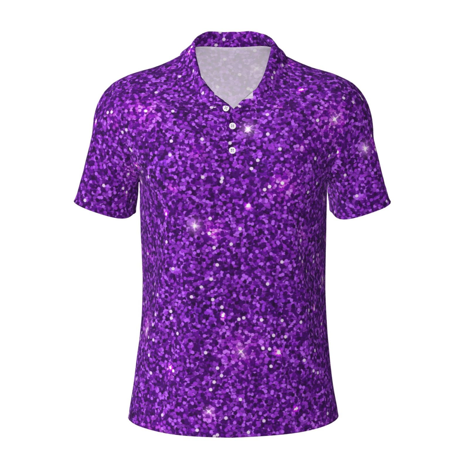 Cauagu Purple Glitter Print Men's Polo Shirts, Short-Sleeve Polo Shirts ...