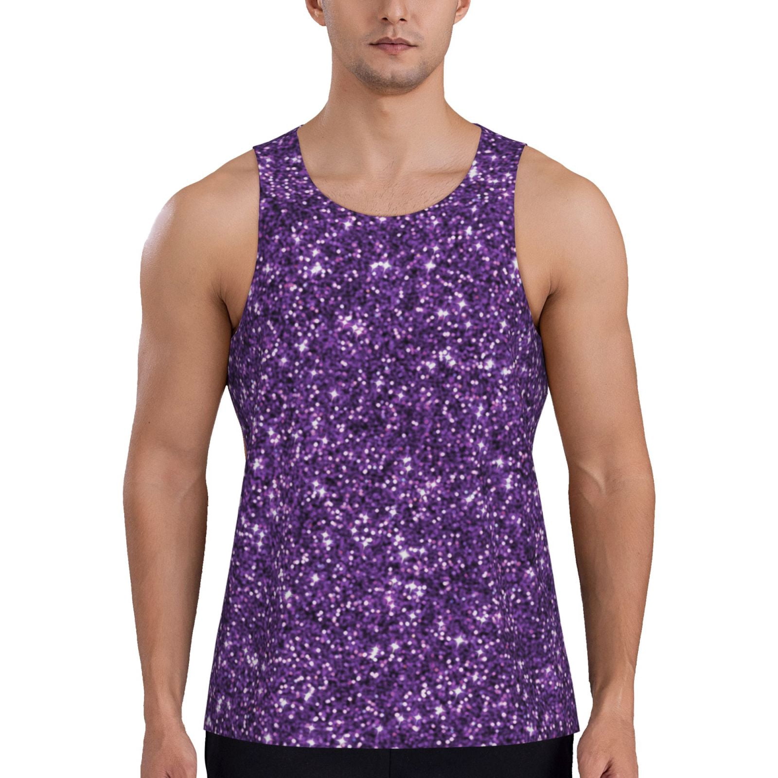 Cauagu Purple Glitter Print Men's Sleeveless Muscle Shirts,Tank Tops ...