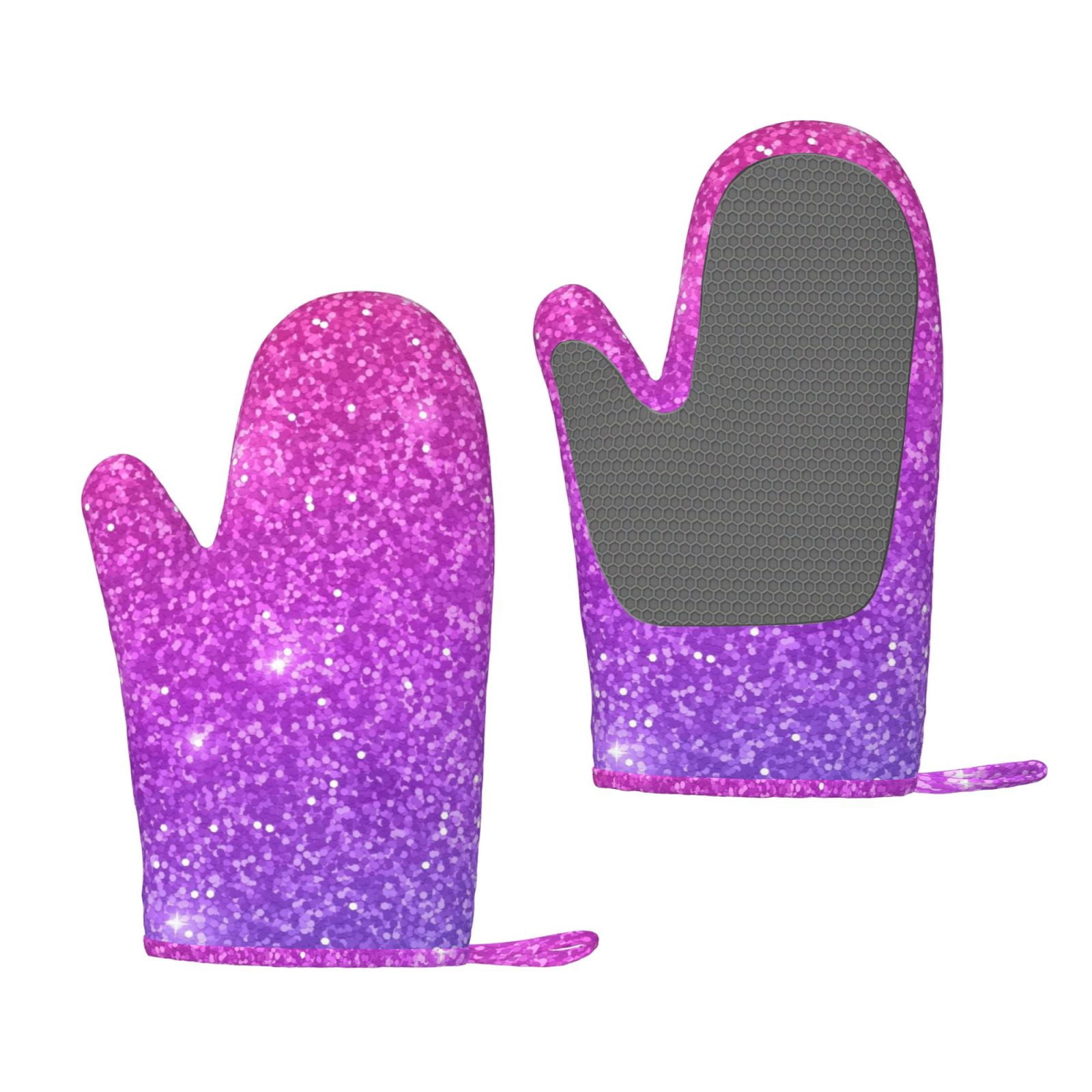 Cauagu Purple Glitter Print Oven Mitts 2 Piece Set,BBQ Gloves Grilling ...