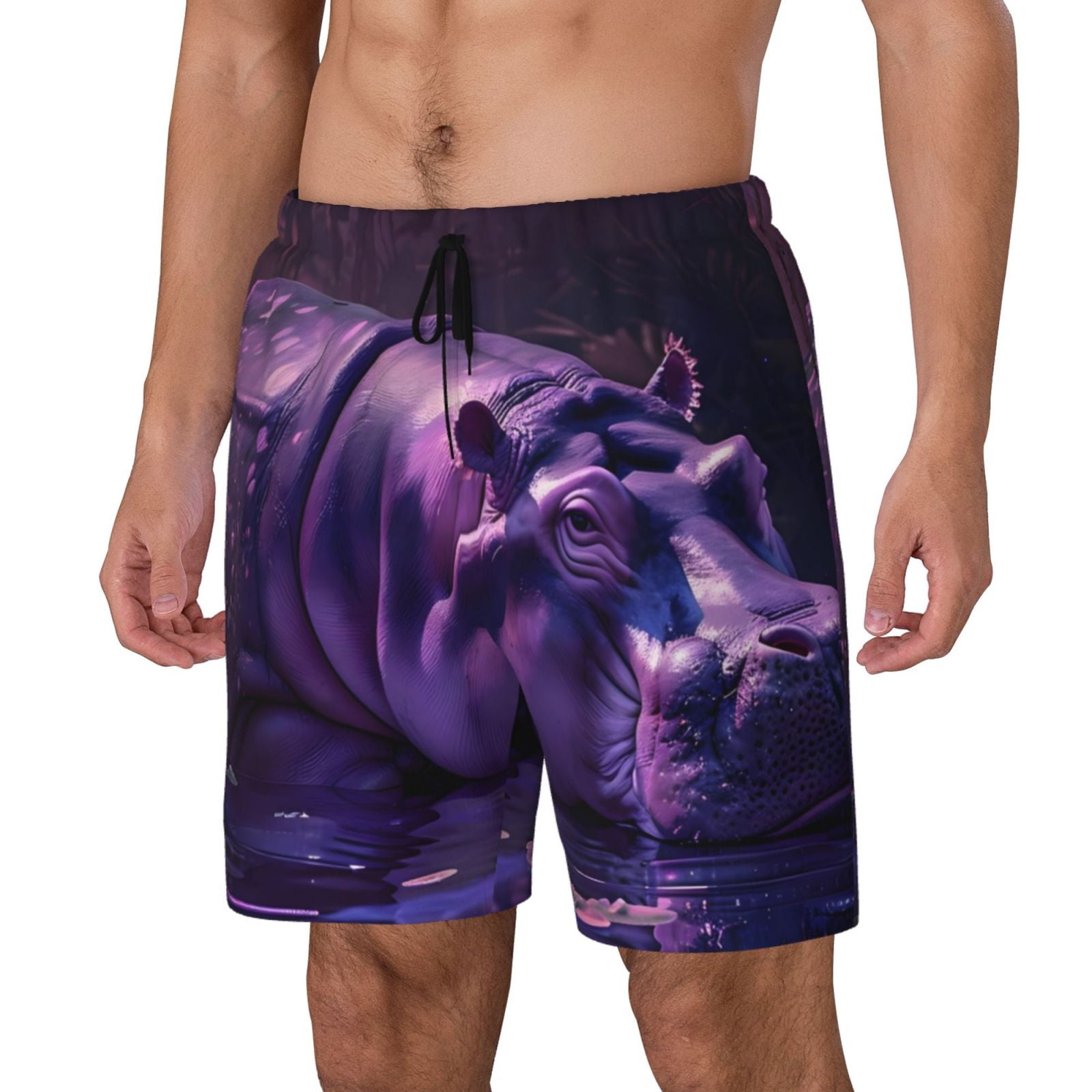 Cauagu Purple Hippo In Water Print Mens Swim Trunks Quick Dry Board ...