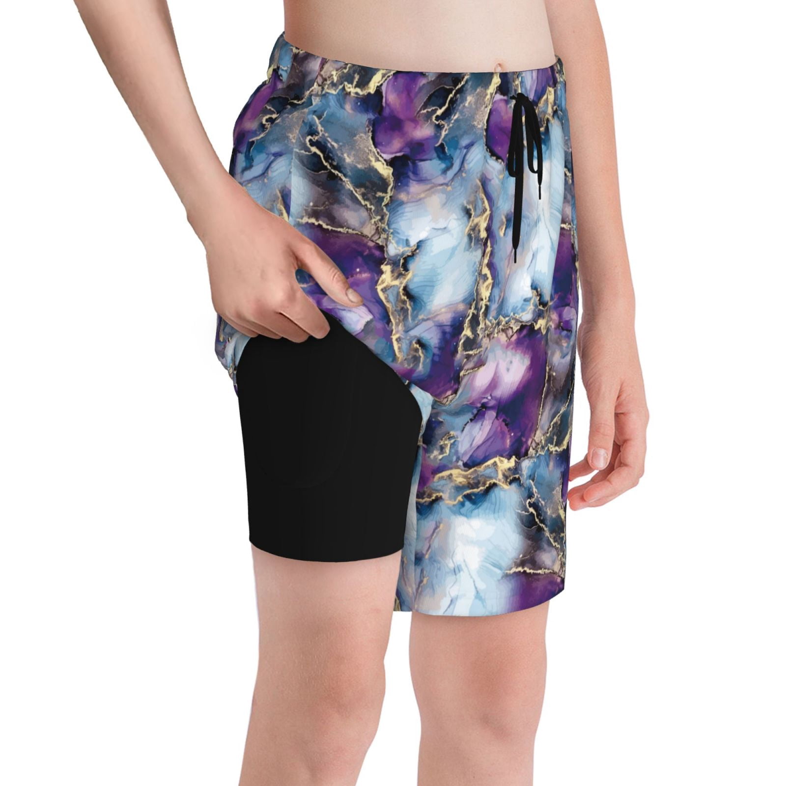Cauagu Purple Marble Texture Print Swim Trunks for Men,Youth Boys Swim ...