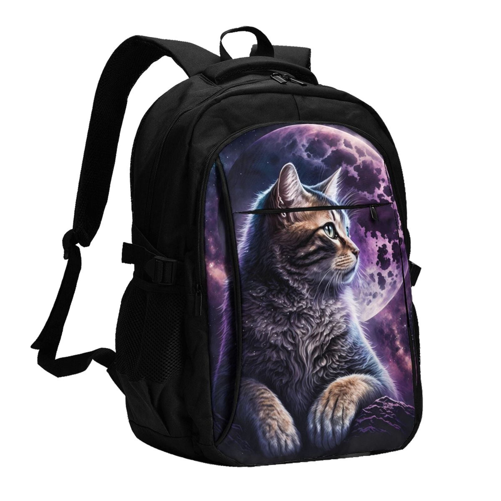 Cauagu Purple Moon Cat Print Travel Laptop with USB Charging Port,Extra ...