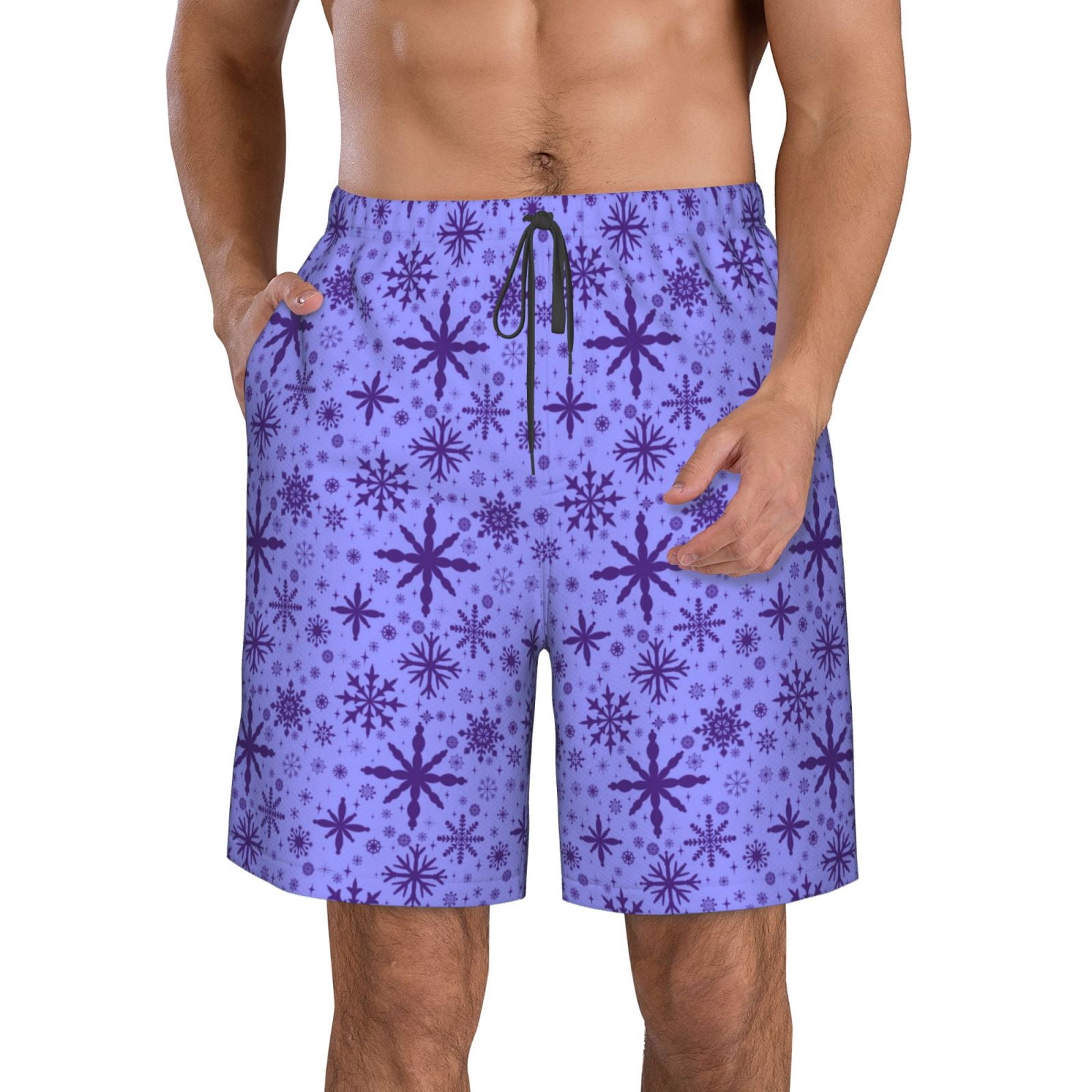 Cauagu Purple Snowflake Elegance Print Men's Swim Trunks,Hawaiian ...