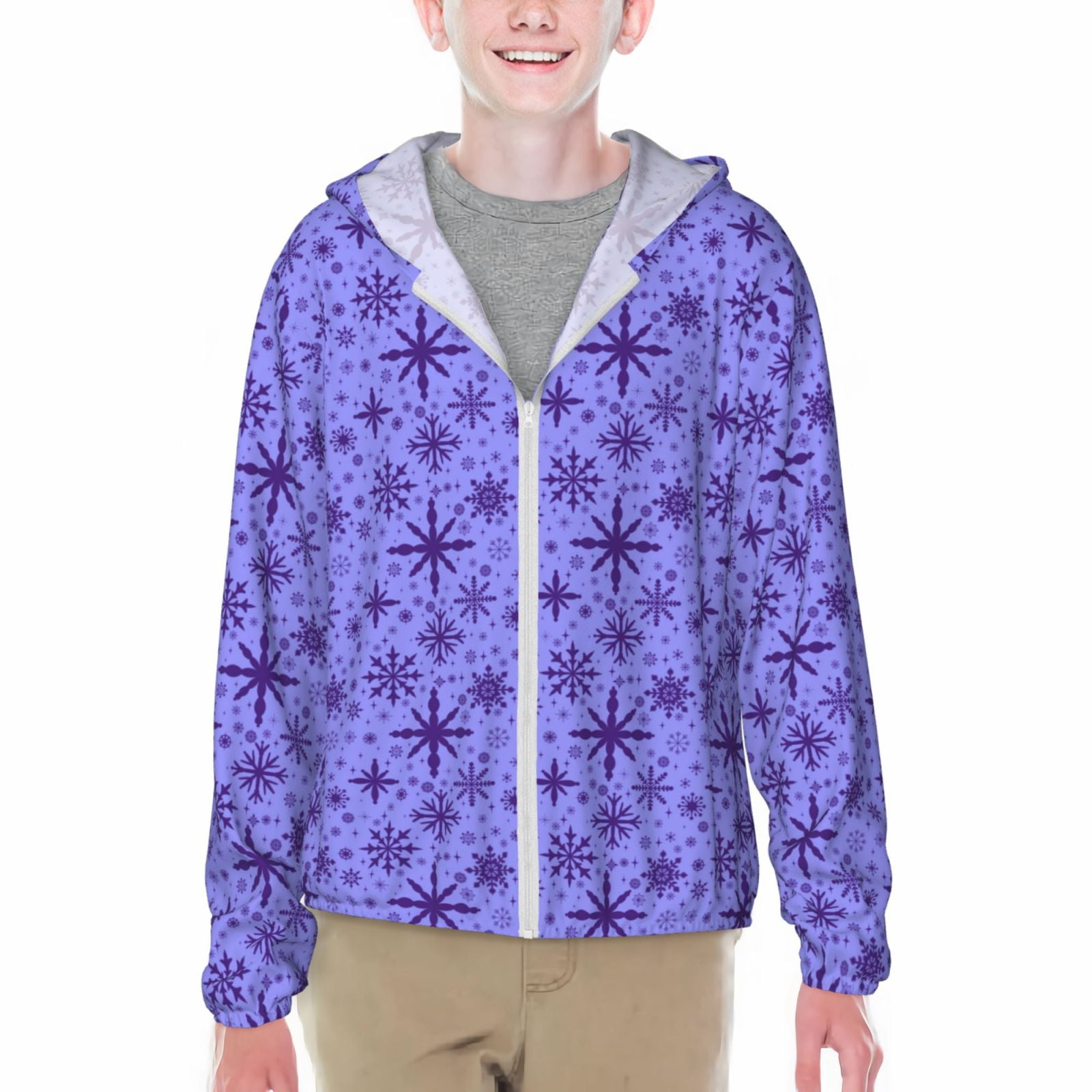 Cauagu Purple Snowflake Elegance Print Sun Protection Jacket for Teen ...