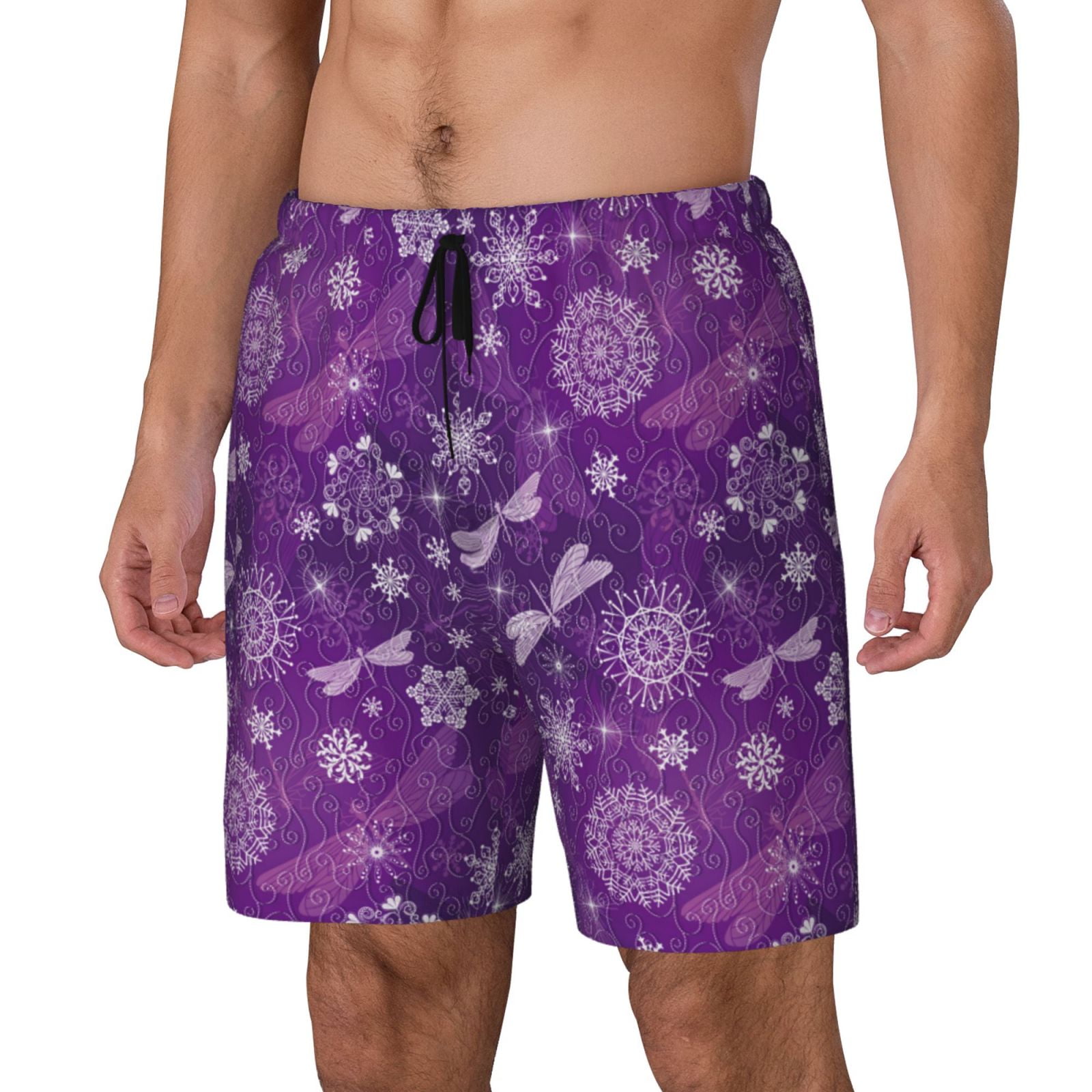 Cauagu Purple Snowflakes Print Mens Swim Trunks Quick Dry Board Shorts ...