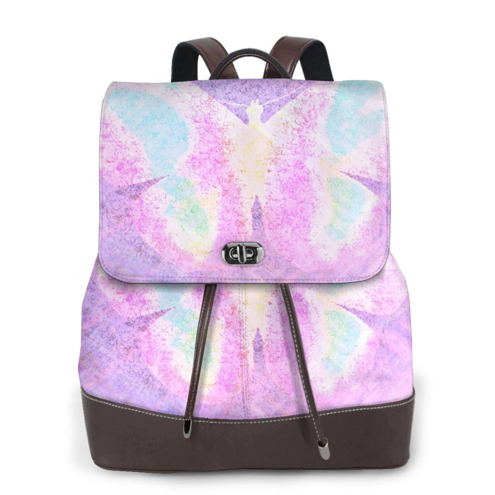 Cauagu Purple Sparkling Butterfly Print Women's PU Leather Backpack ...