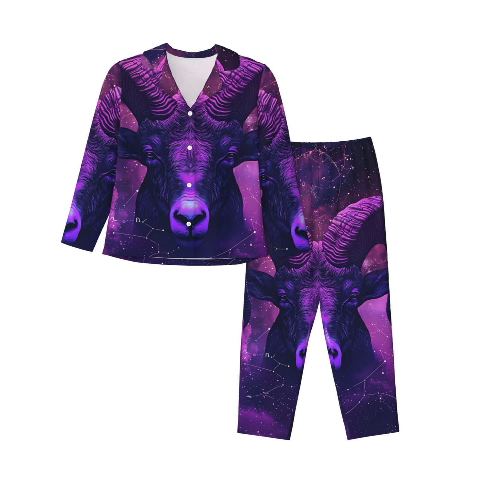 Cauagu Purple Starry Sky Antelope Print Women's Long-Sleeve Pajamas Set ...