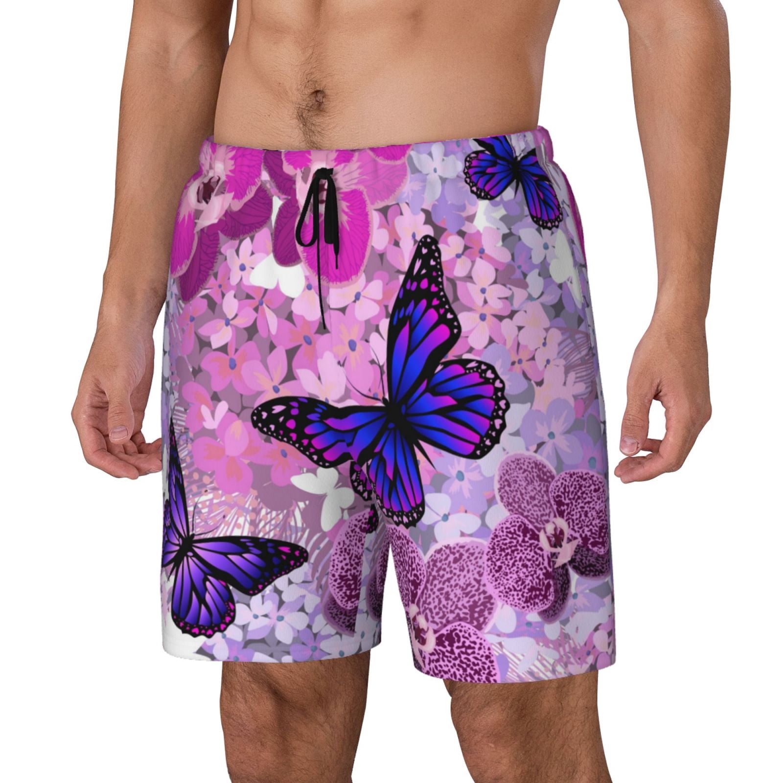 Cauagu Purple Vintage Butterfly Print Mens Swim Trunks Quick Dry Board ...
