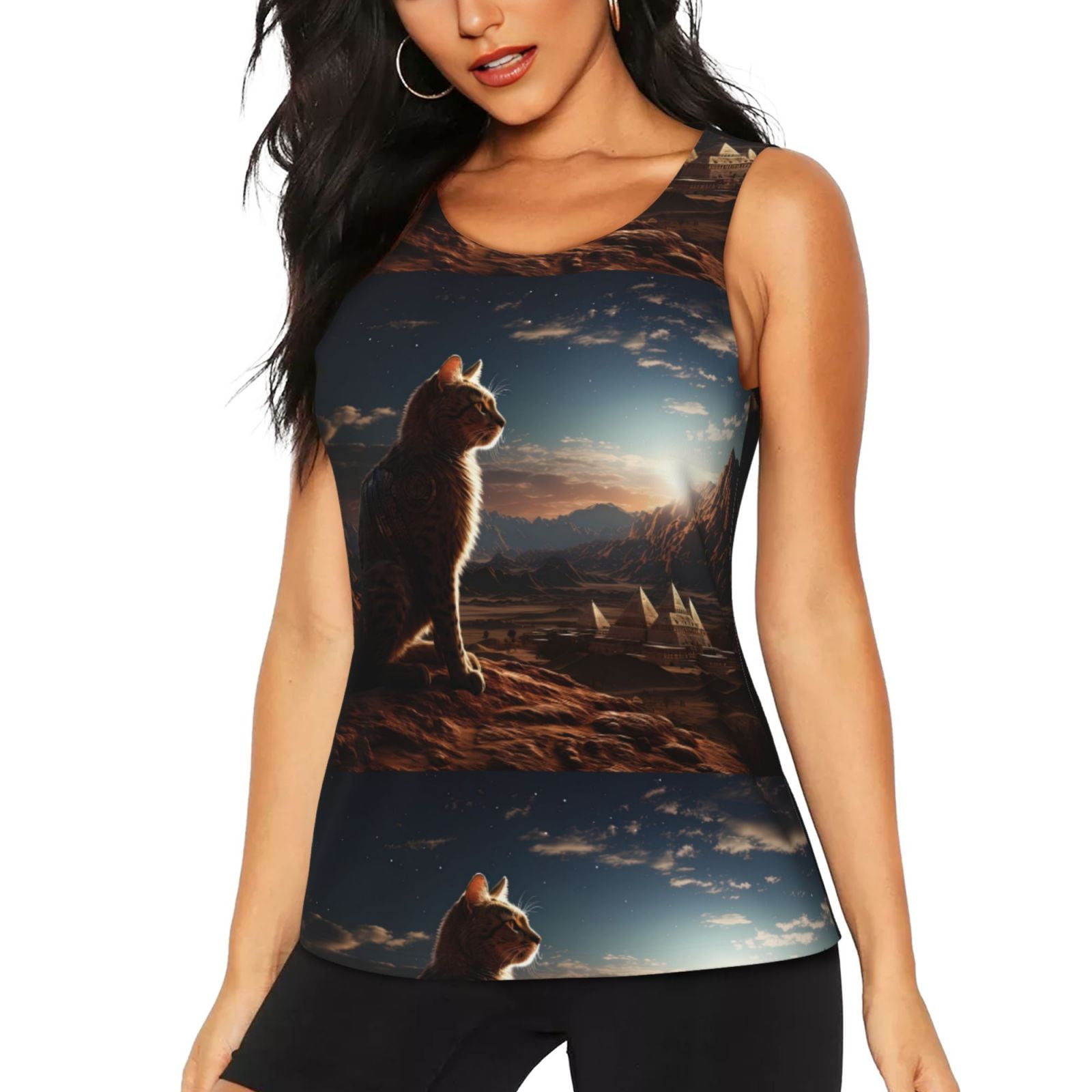 Cauagu Pyramid Desert Cat for Women's Workout Tank Tops Sleeveless ...