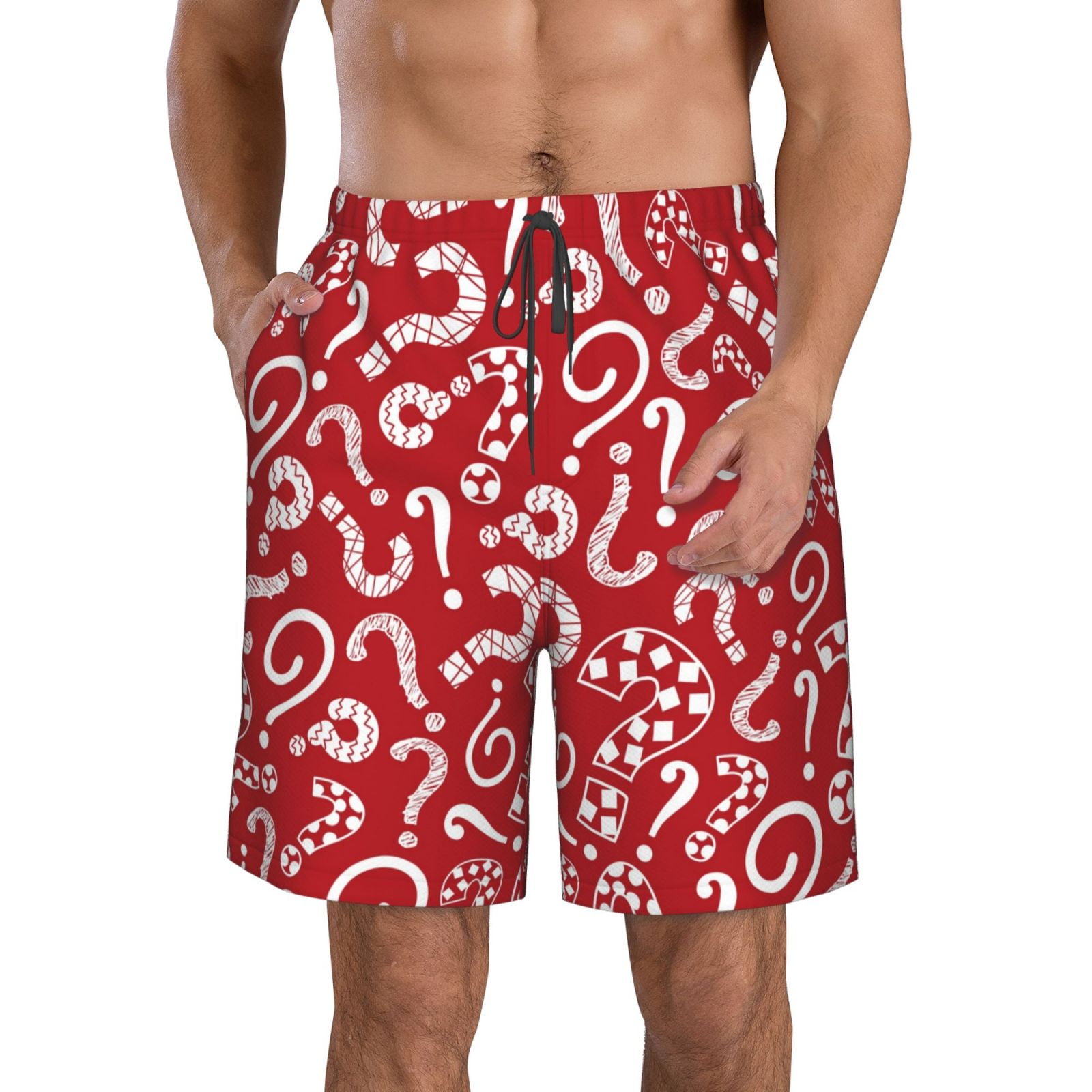 Cauagu Question Marks1 Print Men's Swim Trunks,Hawaiian Bathing Suit ...