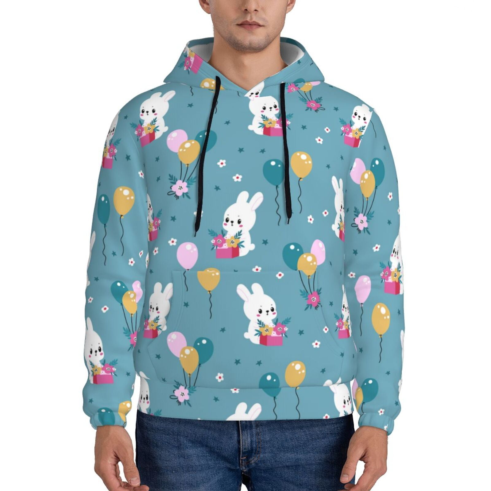 Cauagu Rabbit And Balloon for Men's Pullover Hooded Sweatshirt Athletic ...