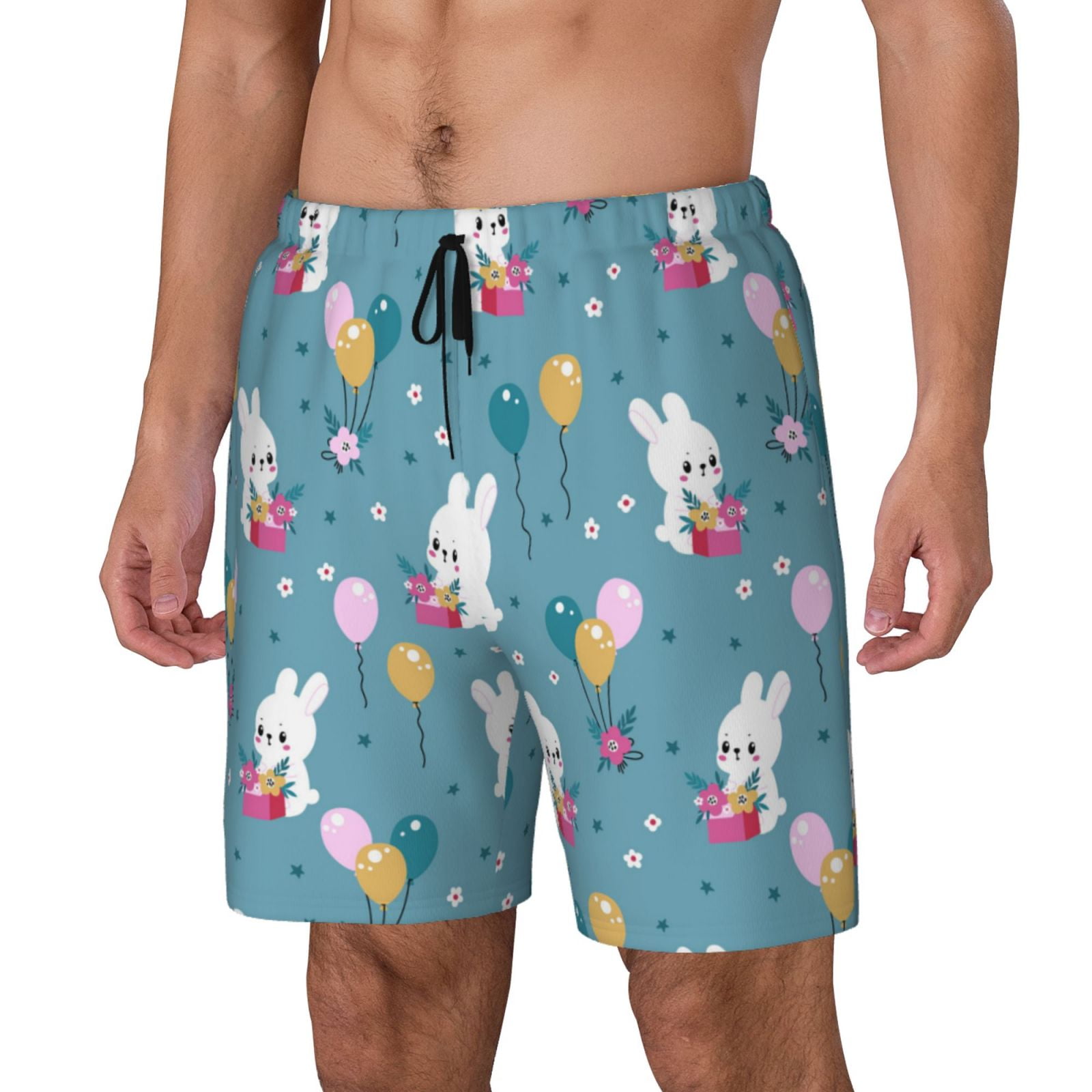 Cauagu Rabbit And Balloon Print Mens Swim Trunks Quick Dry Board Shorts ...