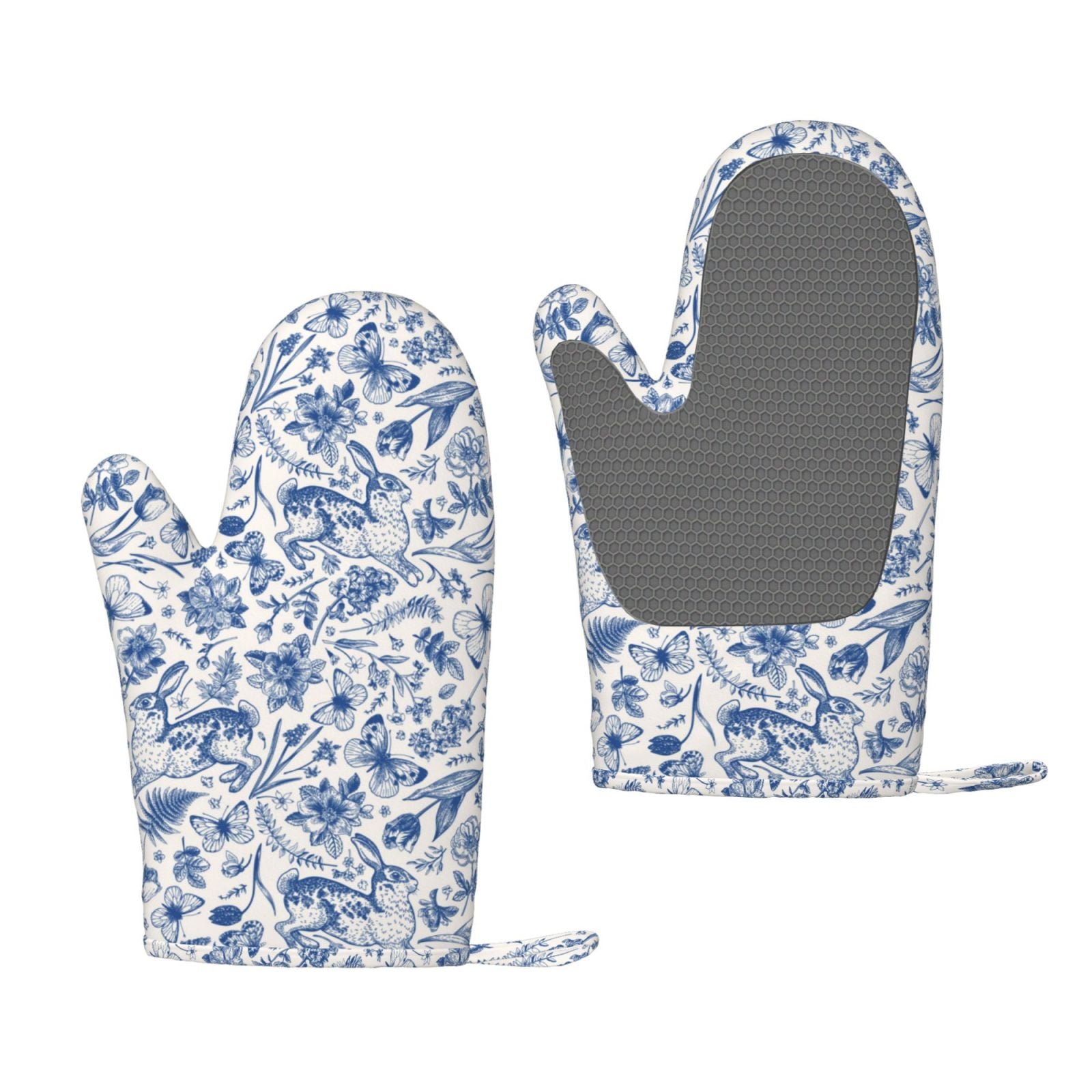 Cauagu Rabbit And Butterfly Print Oven Mitts 2 Piece Set,BBQ Gloves ...
