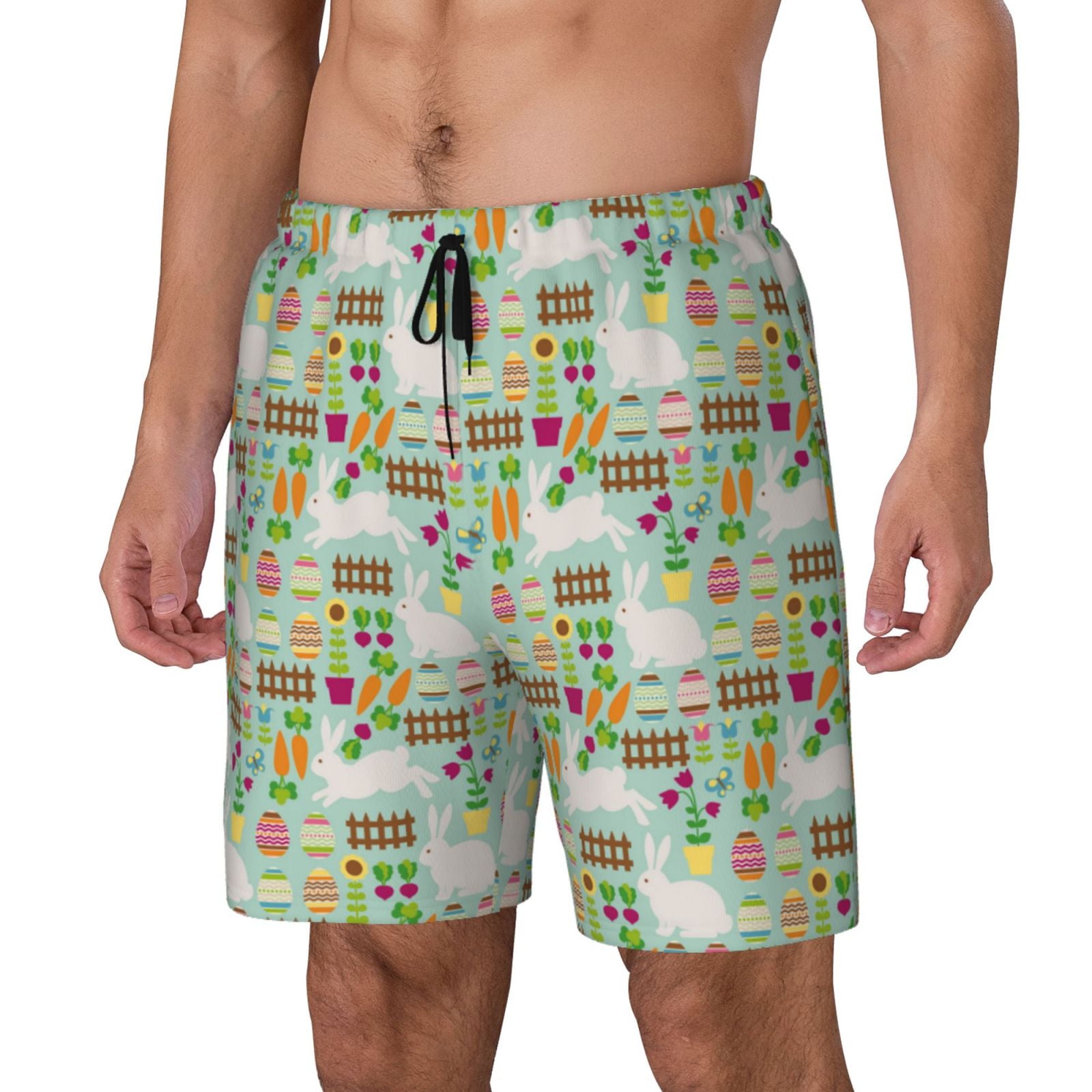 Cauagu Rabbit And Carrot Print Mens Swim Trunks Quick Dry Board Shorts ...