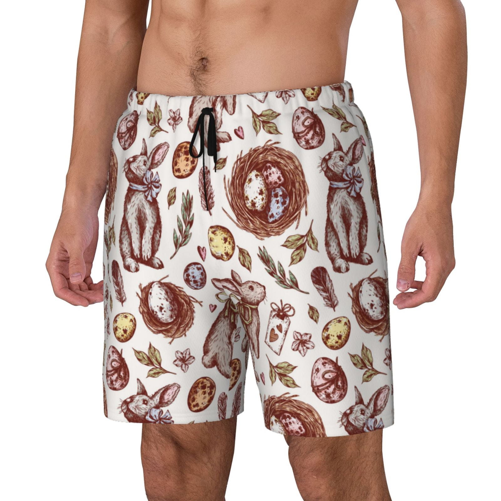 Cauagu Rabbit And Egg Print Mens Swim Trunks Quick Dry Board Shorts ...