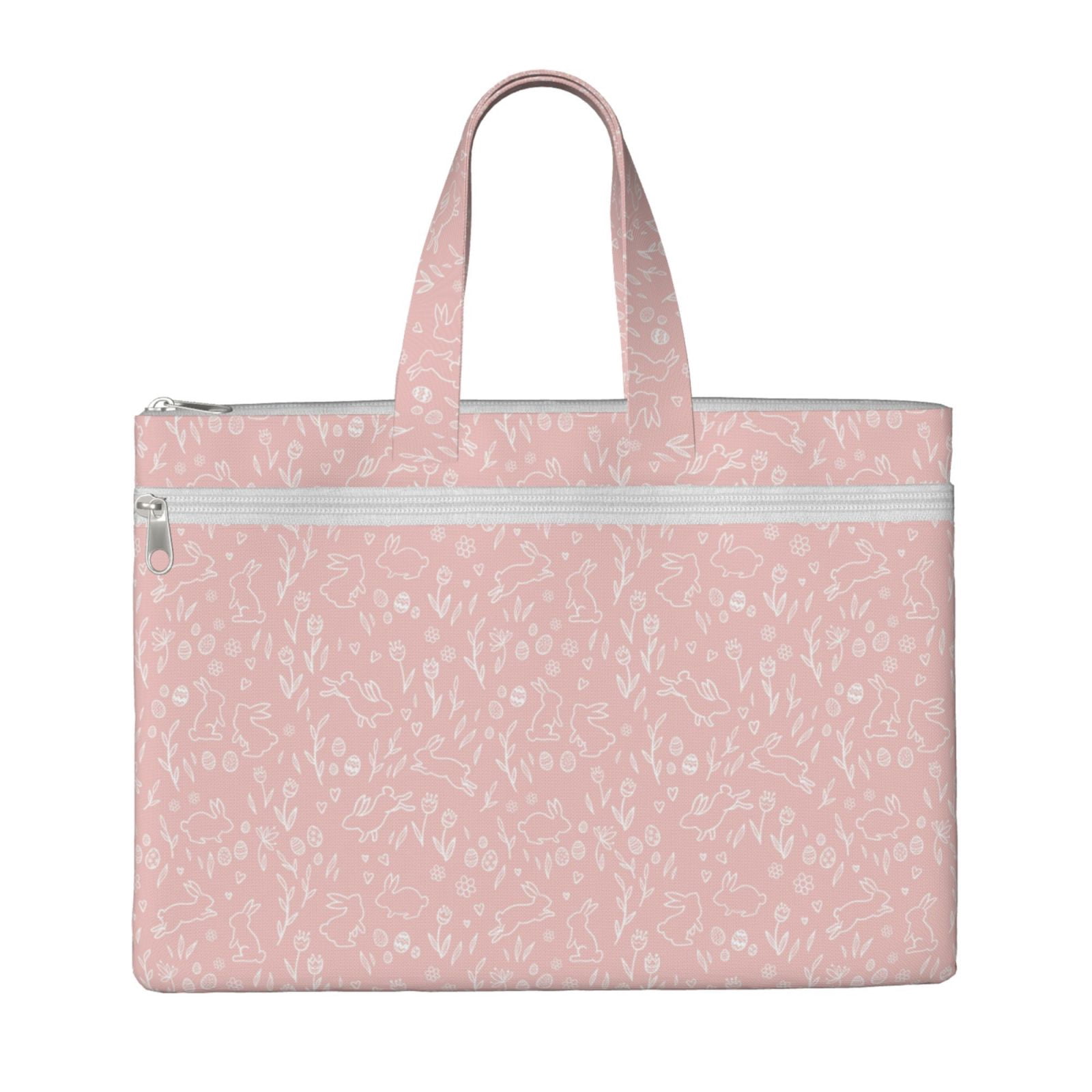 Cauagu Rabbit And Flower Pattern Canvas Tote File Bag, Zipper Tote Bag ...