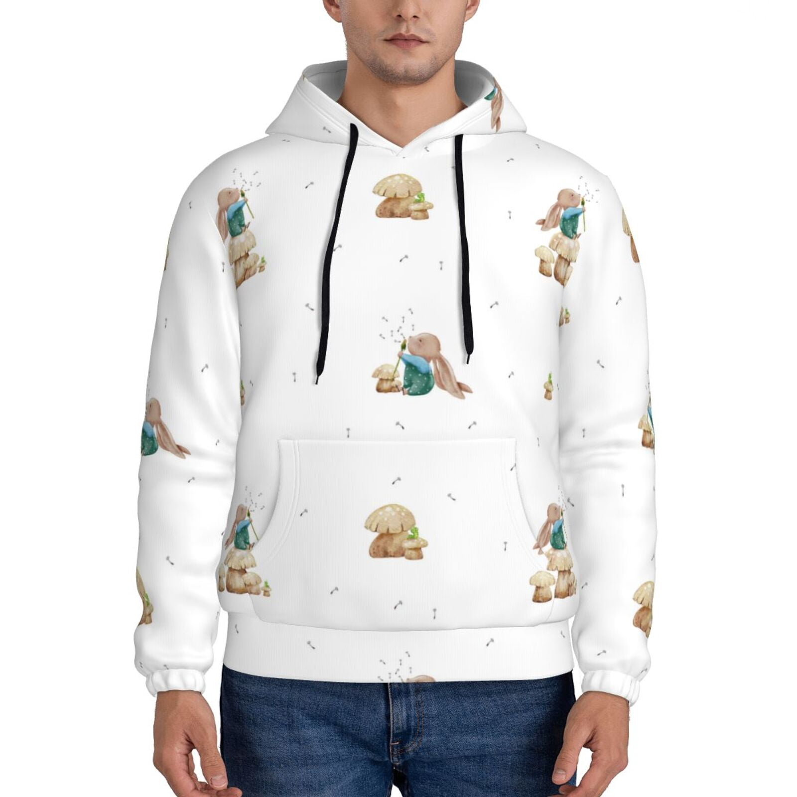 Cauagu Rabbit Blowing Dandelions for Men's Pullover Hooded Sweatshirt Athletic Casual Hoodie ...