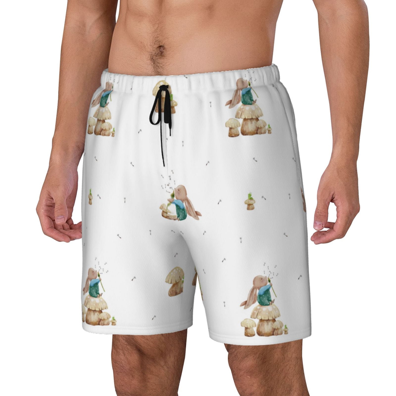 Cauagu Rabbit Blowing Dandelions Print Mens Swim Trunks Quick Dry Board ...