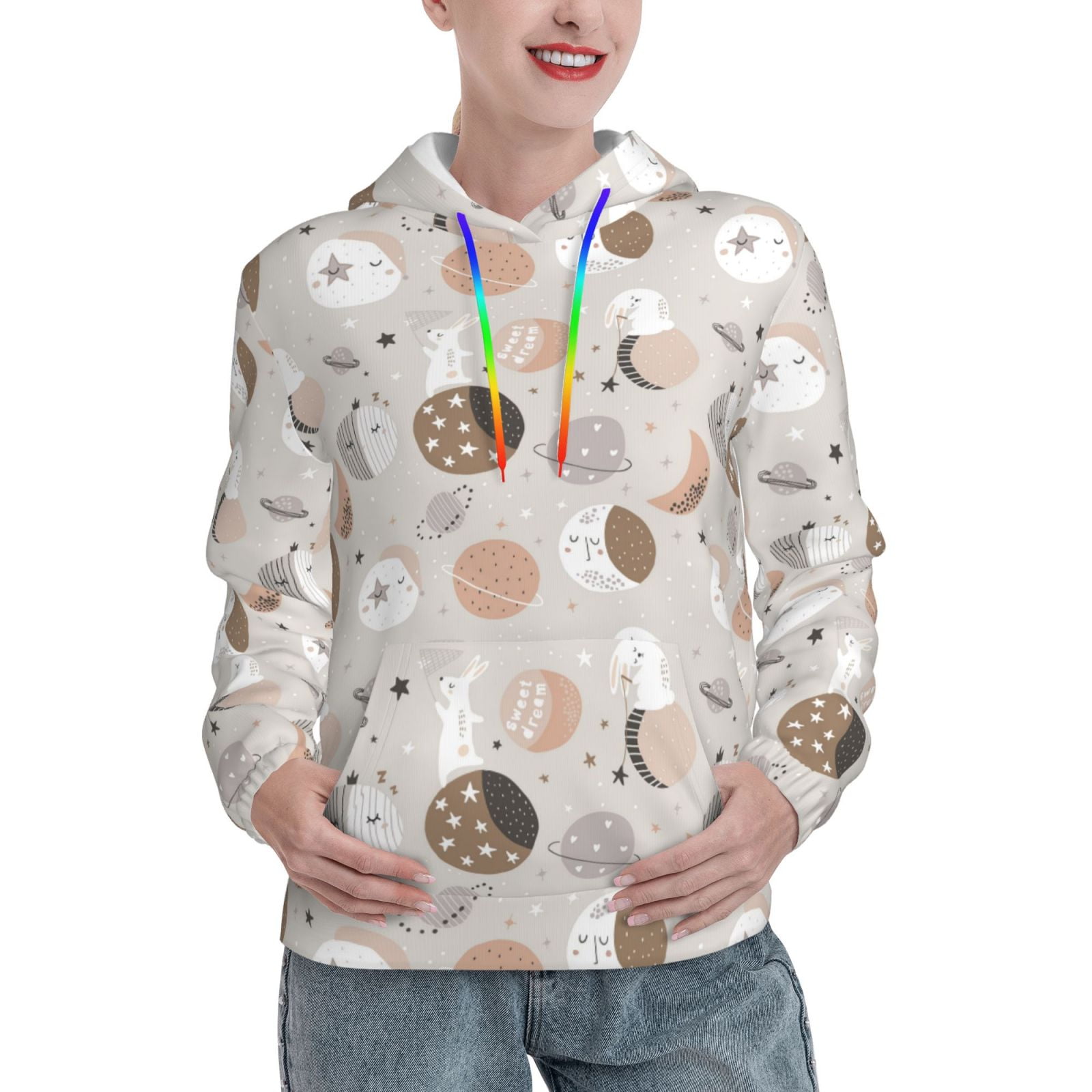 Cauagu Rabbit In Space for Women's Hooded Sweatshirts Pullover Hoodie ...