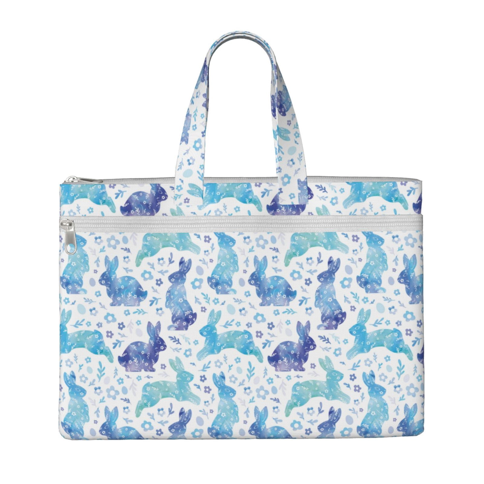 Cauagu Rabbit2 Pattern Canvas Tote File Bag, Zipper Tote Bag Business ...