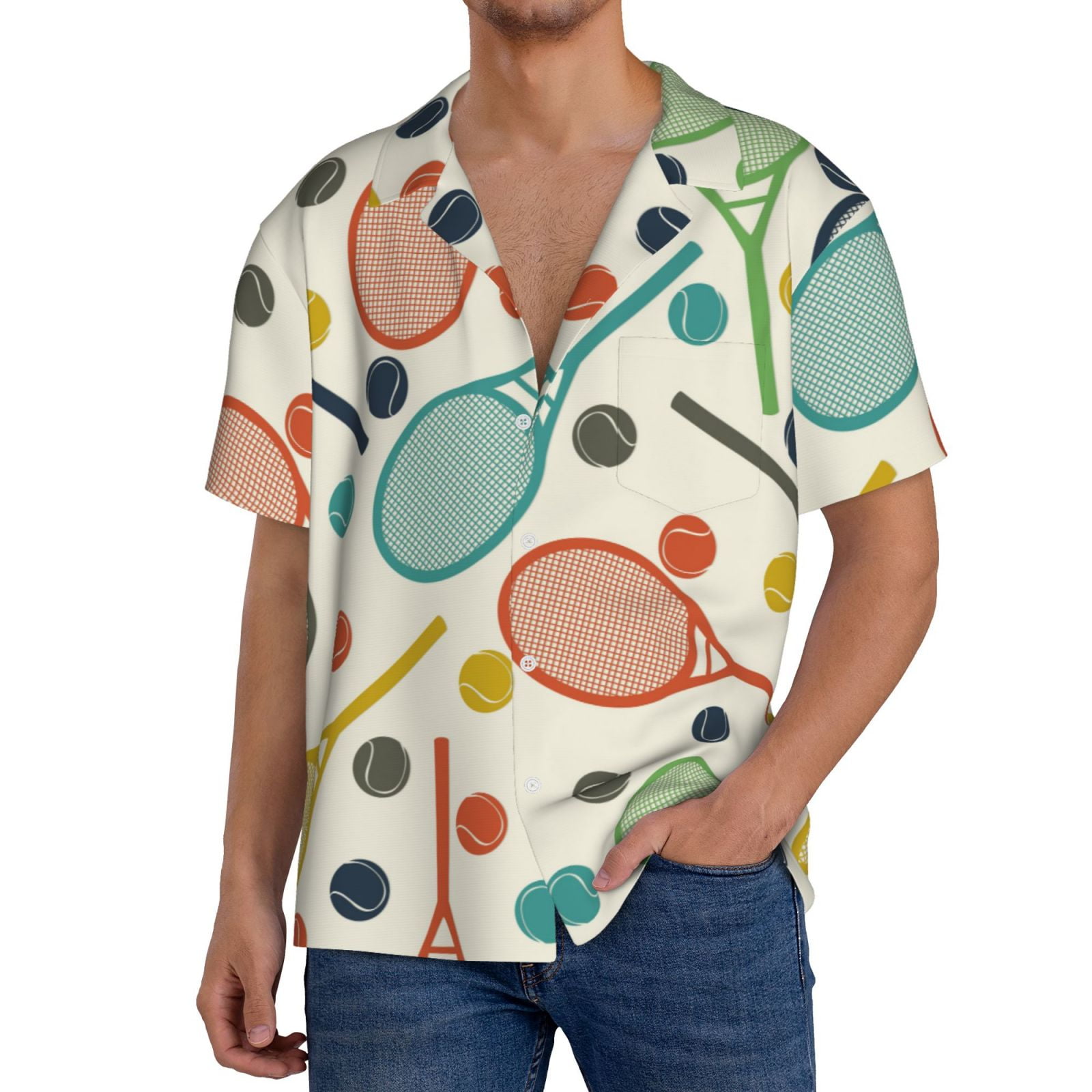 Cauagu Racket and Tennis Ball Men's Short Sleeve Button Down Hawaiian ...