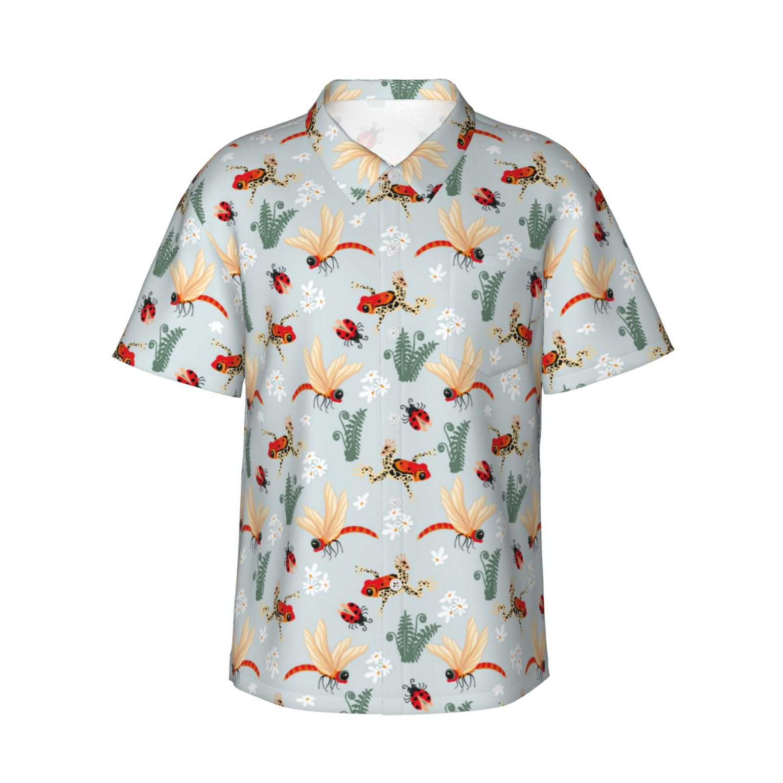 Cauagu Ragonfly And Ladybug Print Hawaiian Shirt for Men,Casual Short ...