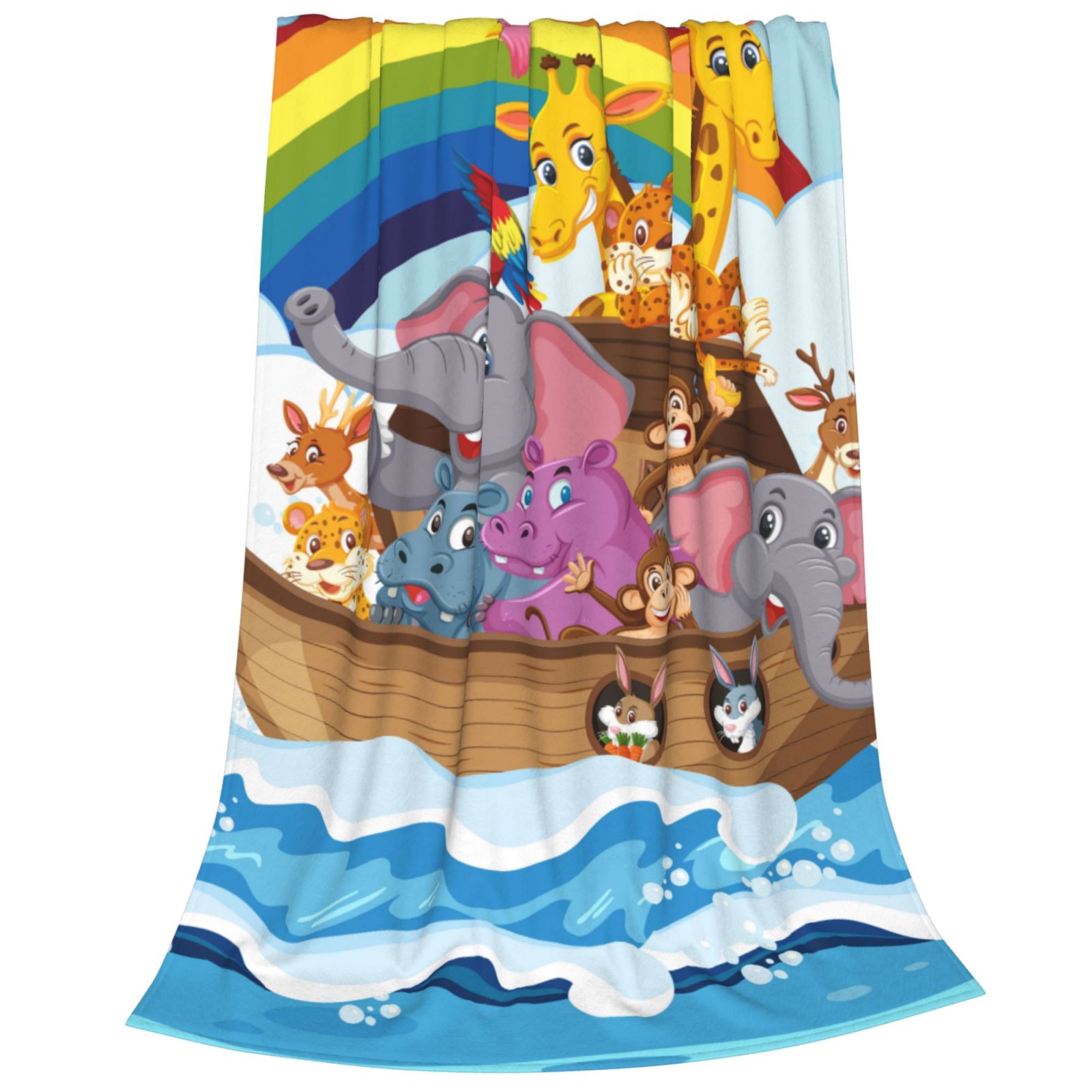 Cauagu Rainbow Animals on Noah's Ark Pattern Flannel Bed Blankets ...