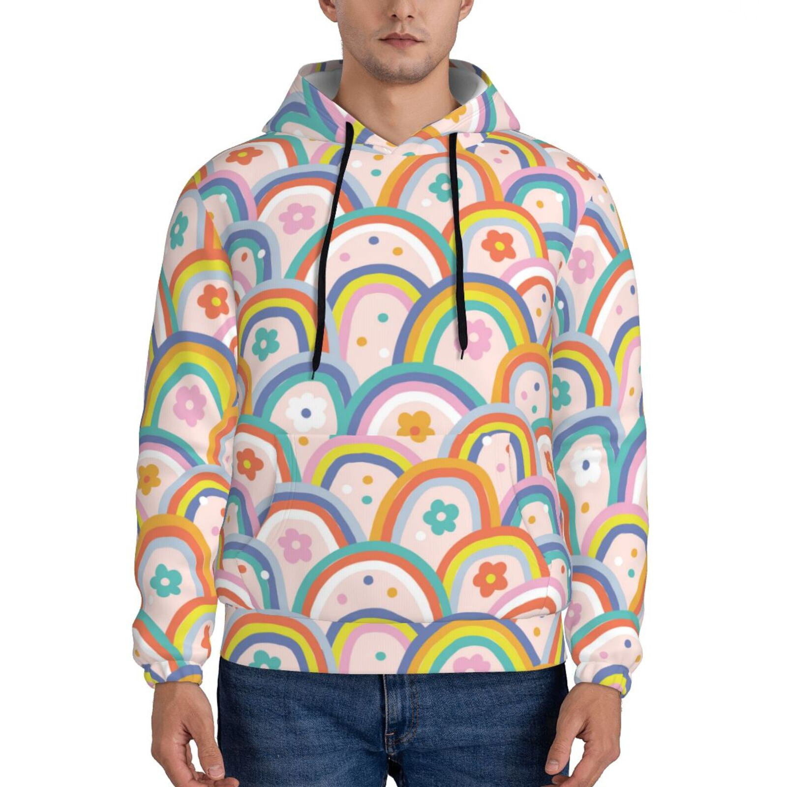 Cauagu Rainbow Flowers for Men's Pullover Hooded Sweatshirt Athletic ...