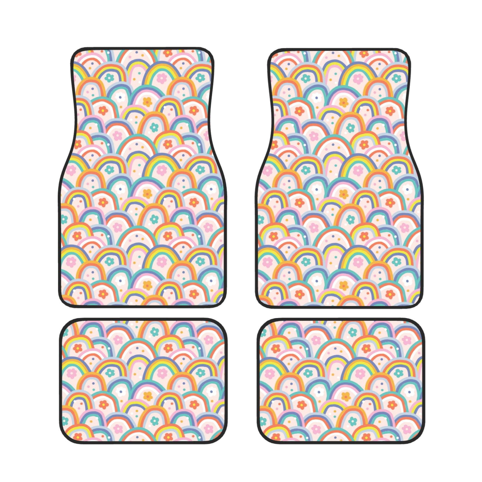 Cauagu Rainbow Flowers Pattern Car Floor Mat Set of 4,Car Carpet Mats ...