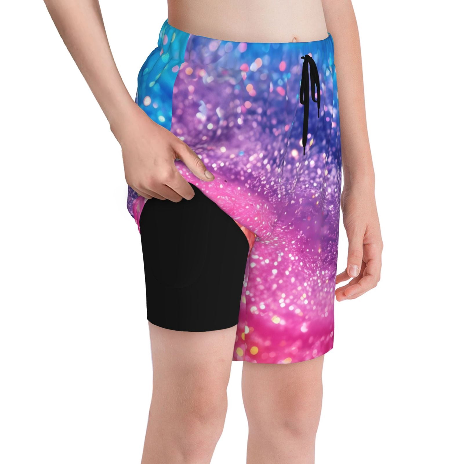 Cauagu Rainbow Glitter Cute Print Swim Trunks for Men,Youth Boys Swim ...