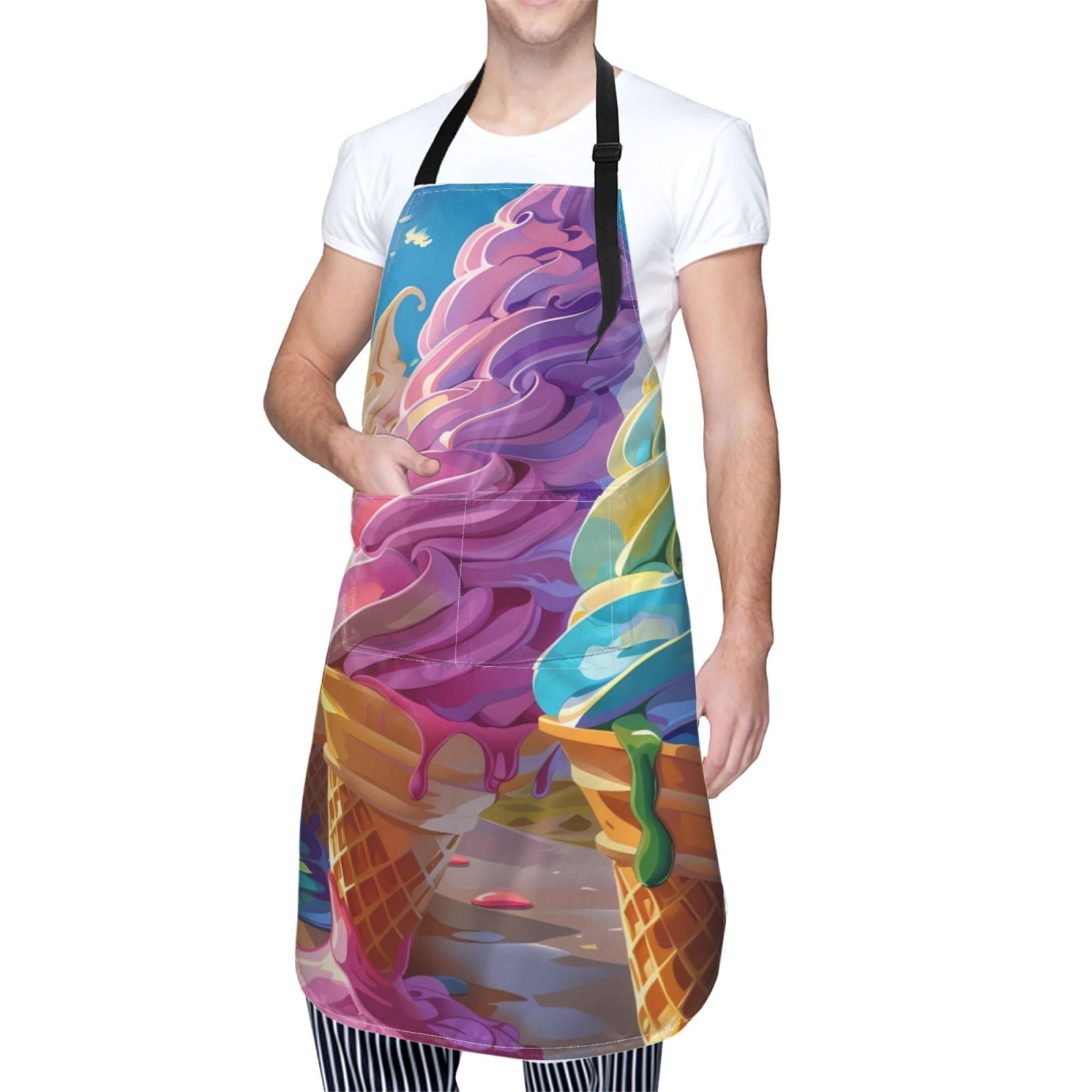 Cauagu Rainbow Melting Ice Cream Aprons with Pockets,Waterproof Apron ...