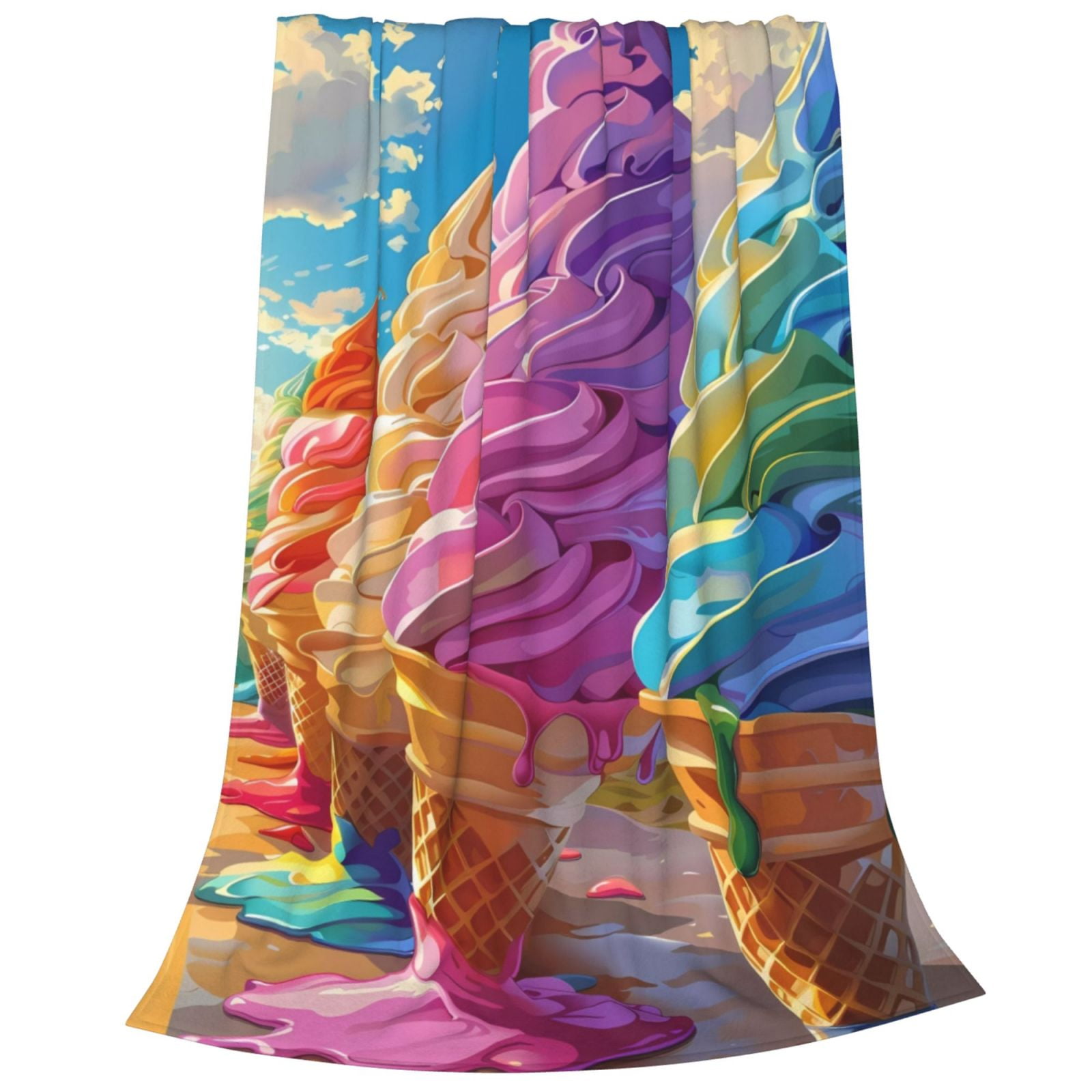 Cauagu Rainbow Melting Ice Cream Pattern Flannel Bed Blankets,Fleece ...