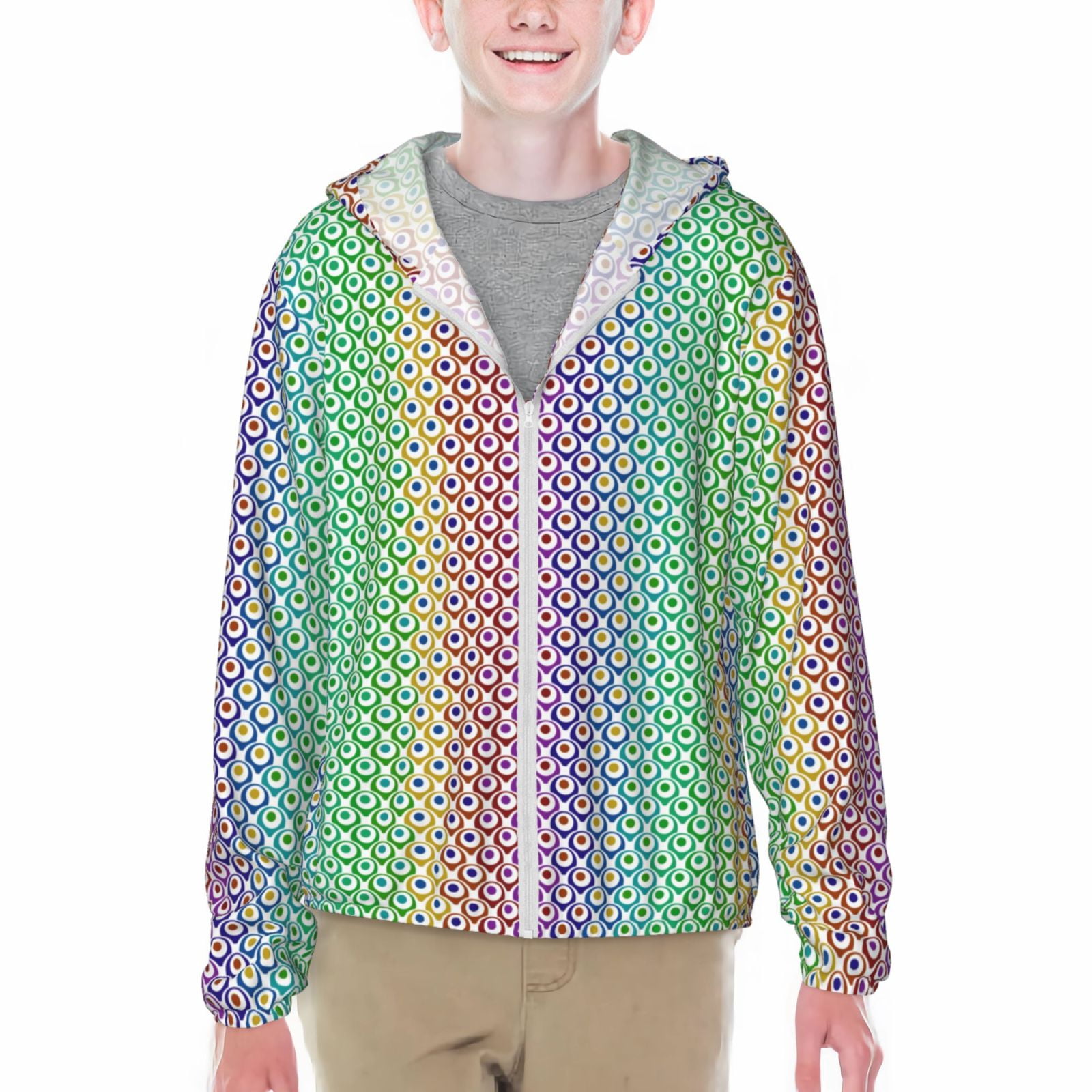 Cauagu Rainbow Peacock Feathers Print Sun Protection Jacket for Teen ...