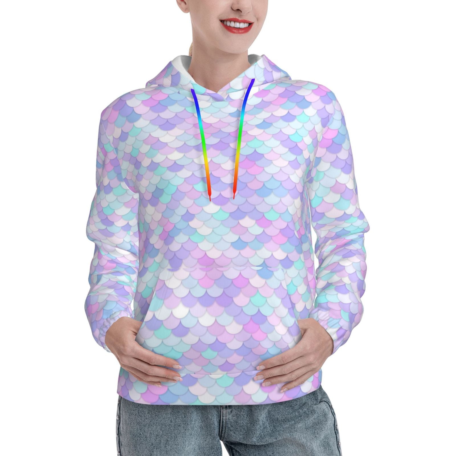 Cauagu Rainbow Scales for Women's Hooded Sweatshirts Pullover Hoodie for Women Fall Workout ...