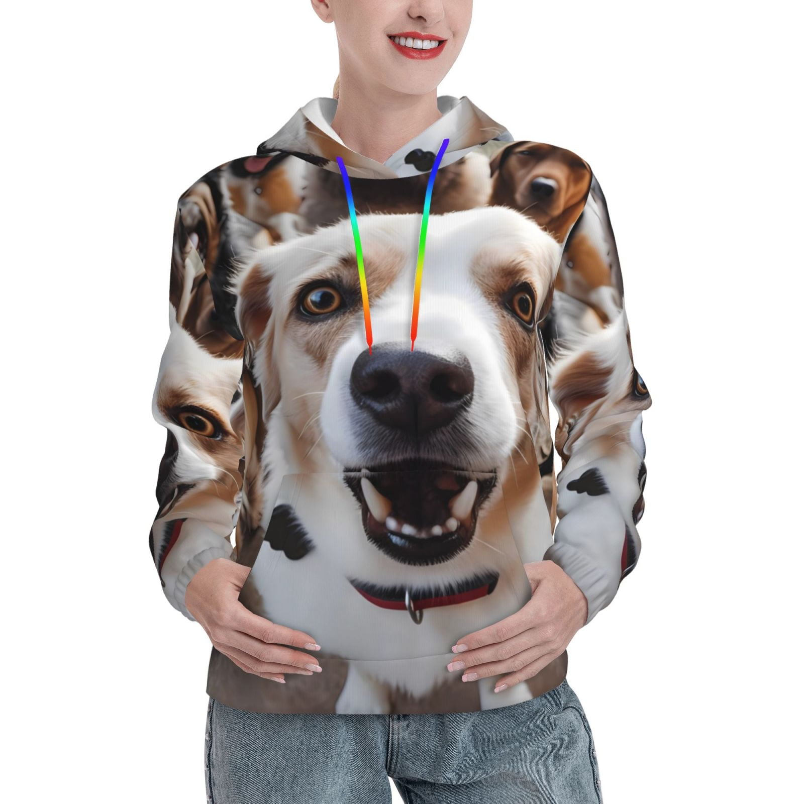 Cauagu Realistic Cute Puppy for Women's Hooded Sweatshirts Pullover Hoodie for Women Fall ...