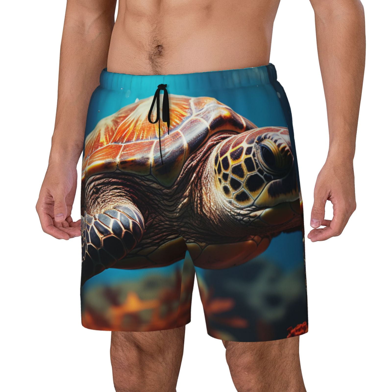 Cauagu Realistic Turtle Print Mens Swim Trunks Quick Dry Board Shorts ...