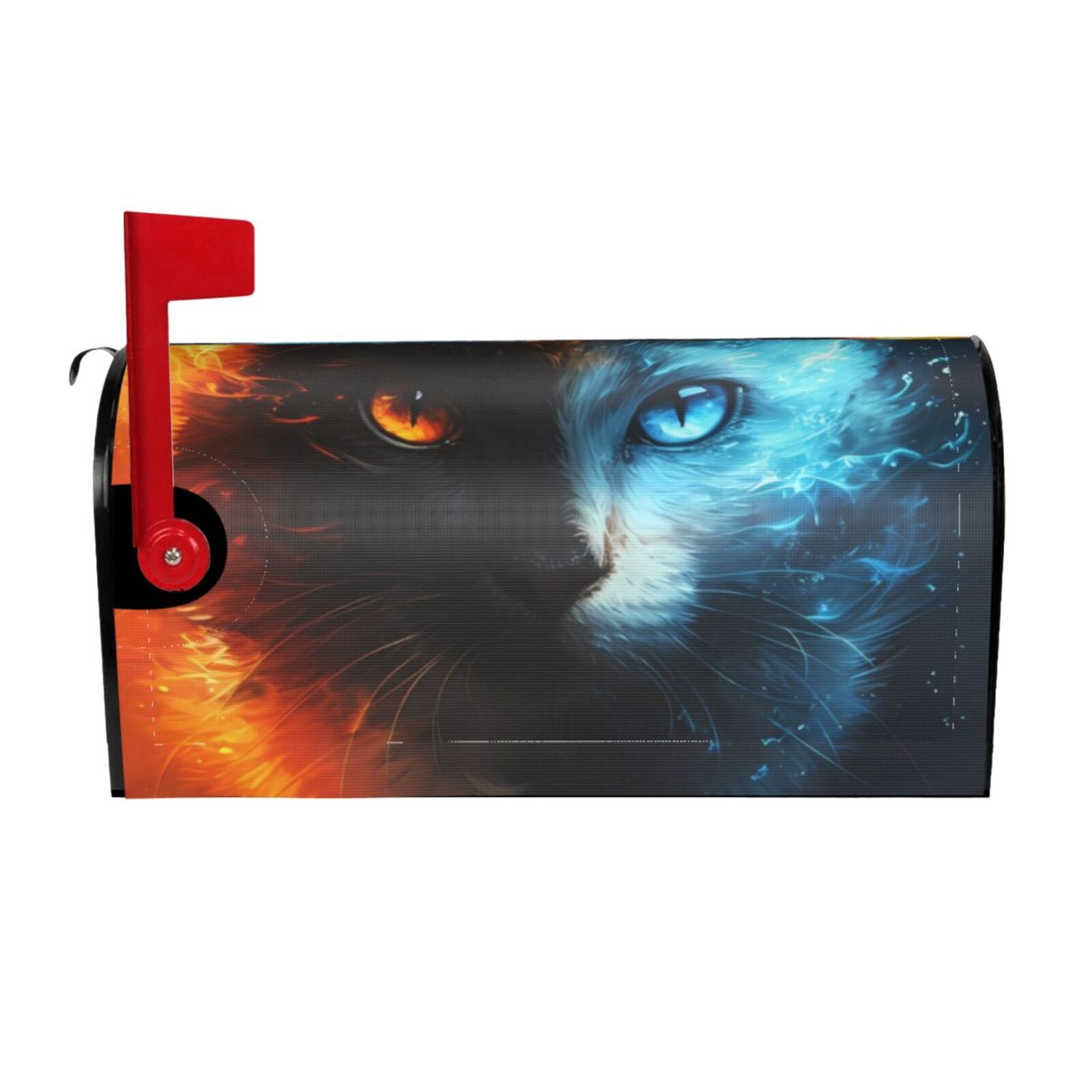 Cauagu Red And Blue Fire Cat Pattern Magnetic Mailbox Covers, Mailbox ...