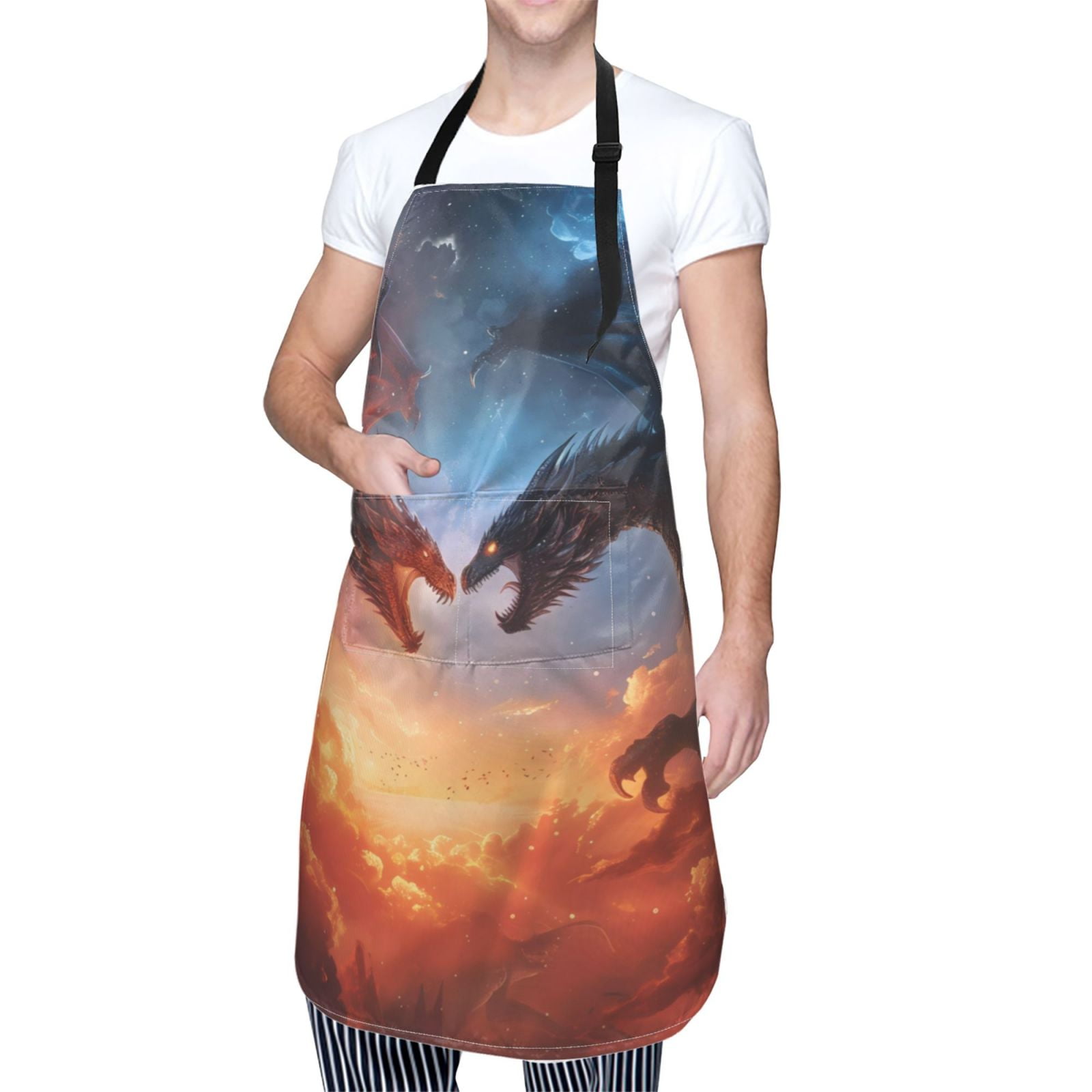 Cauagu Red And Blue Fire Cloud Dragon Aprons with Pockets,Waterproof ...