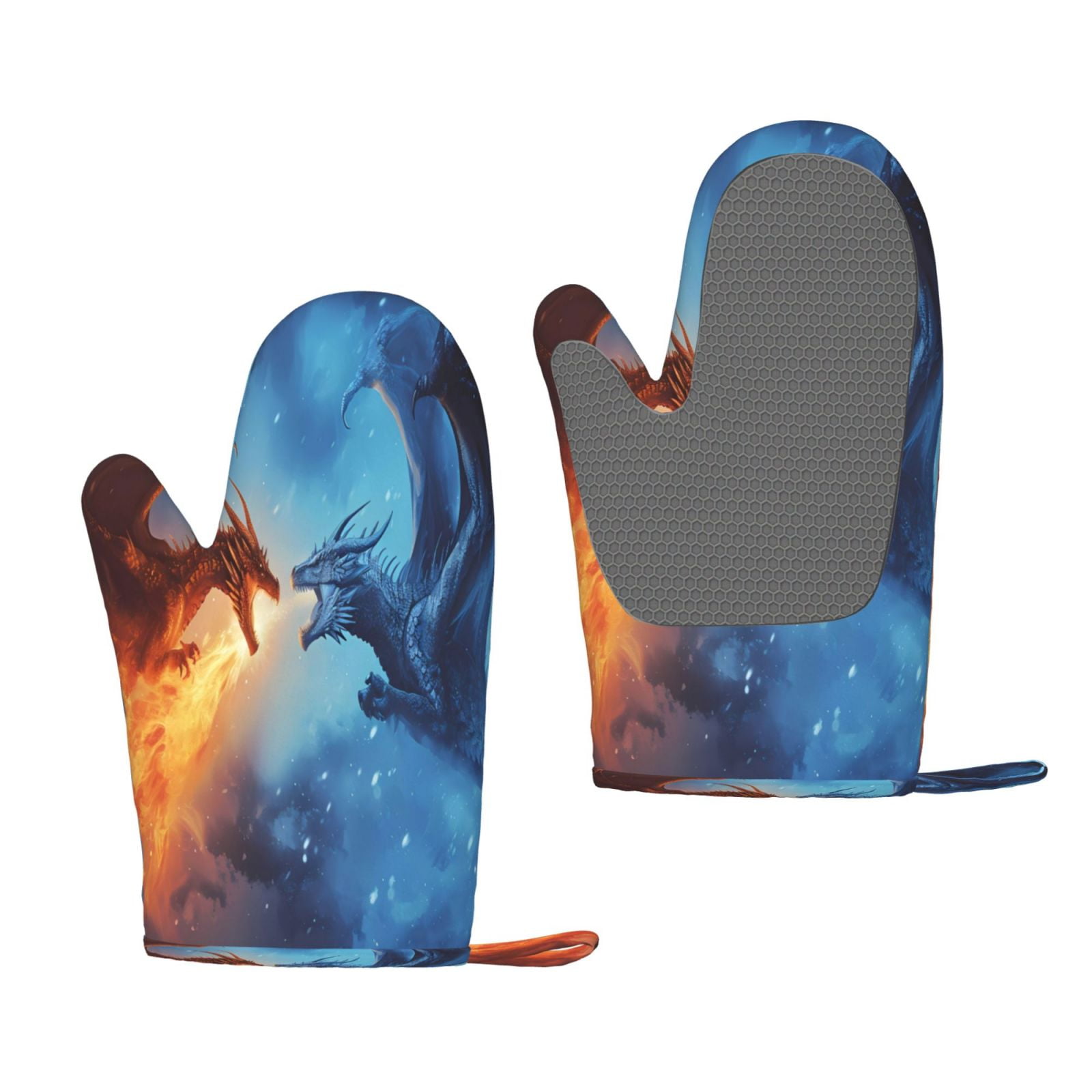 Cauagu Red And Blue Fire Dragon A Print Oven Mitts 2 Piece Set,BBQ ...