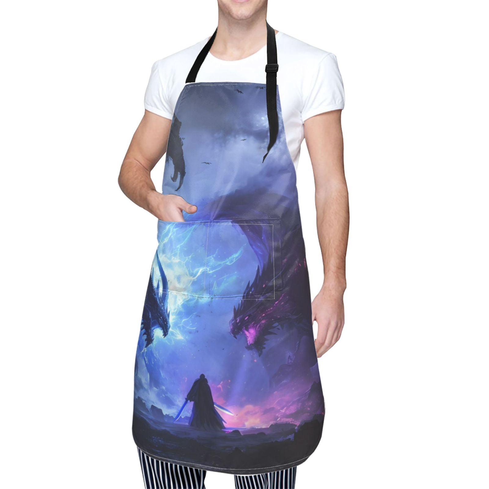 Cauagu Red And Blue Fire Dragon Aprons with Pockets,Waterproof Apron ...