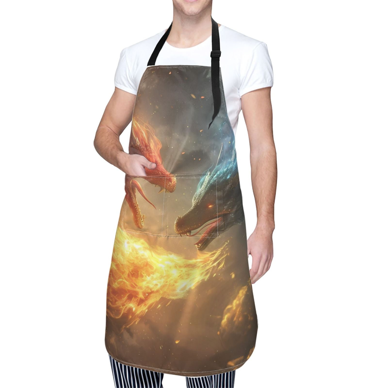 Cauagu Red And Blue Fire Dragon B Aprons with Pockets,Waterproof Apron ...