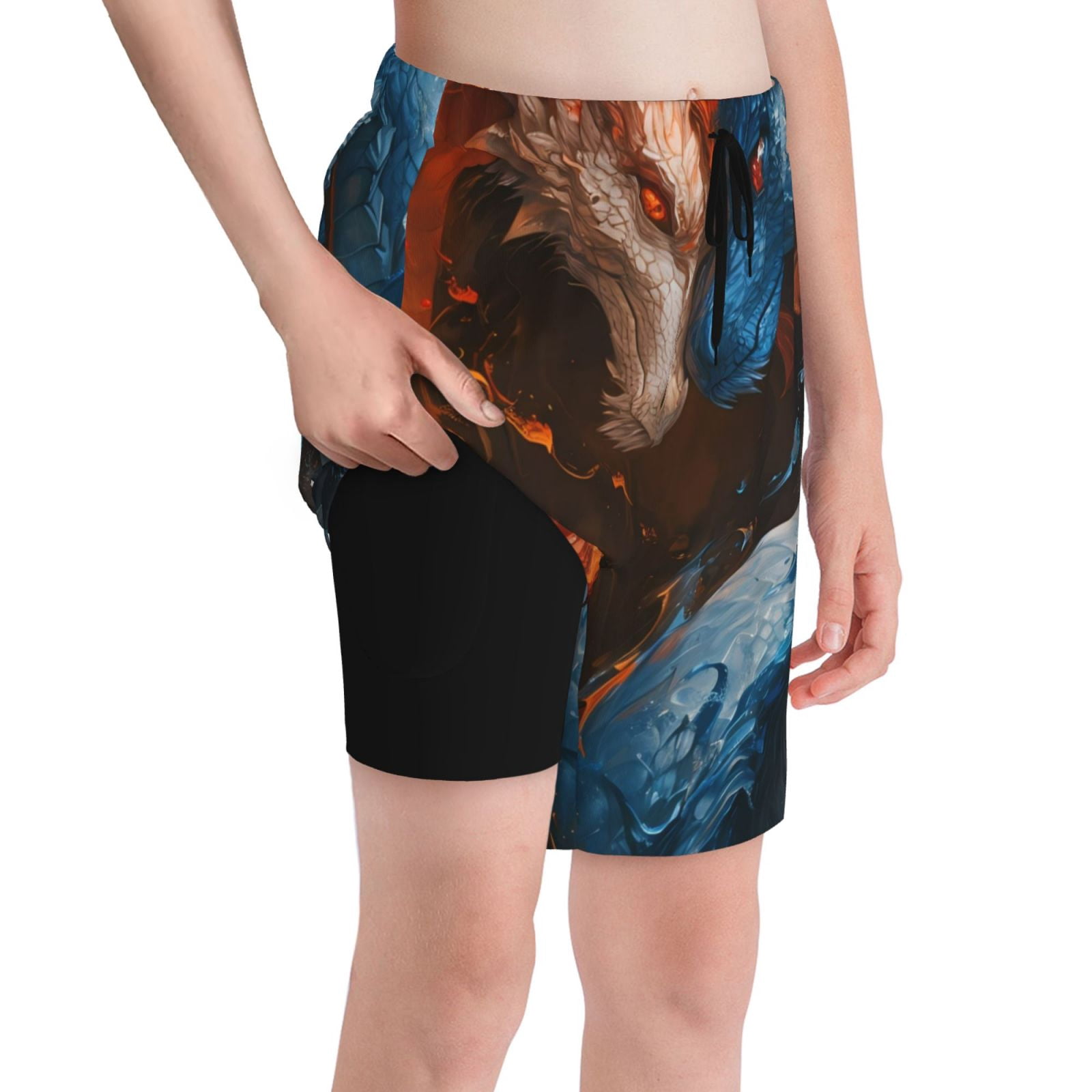 Cauagu Red And Blue Fire Dragon F Print Swim Trunks for Men,Youth Boys ...